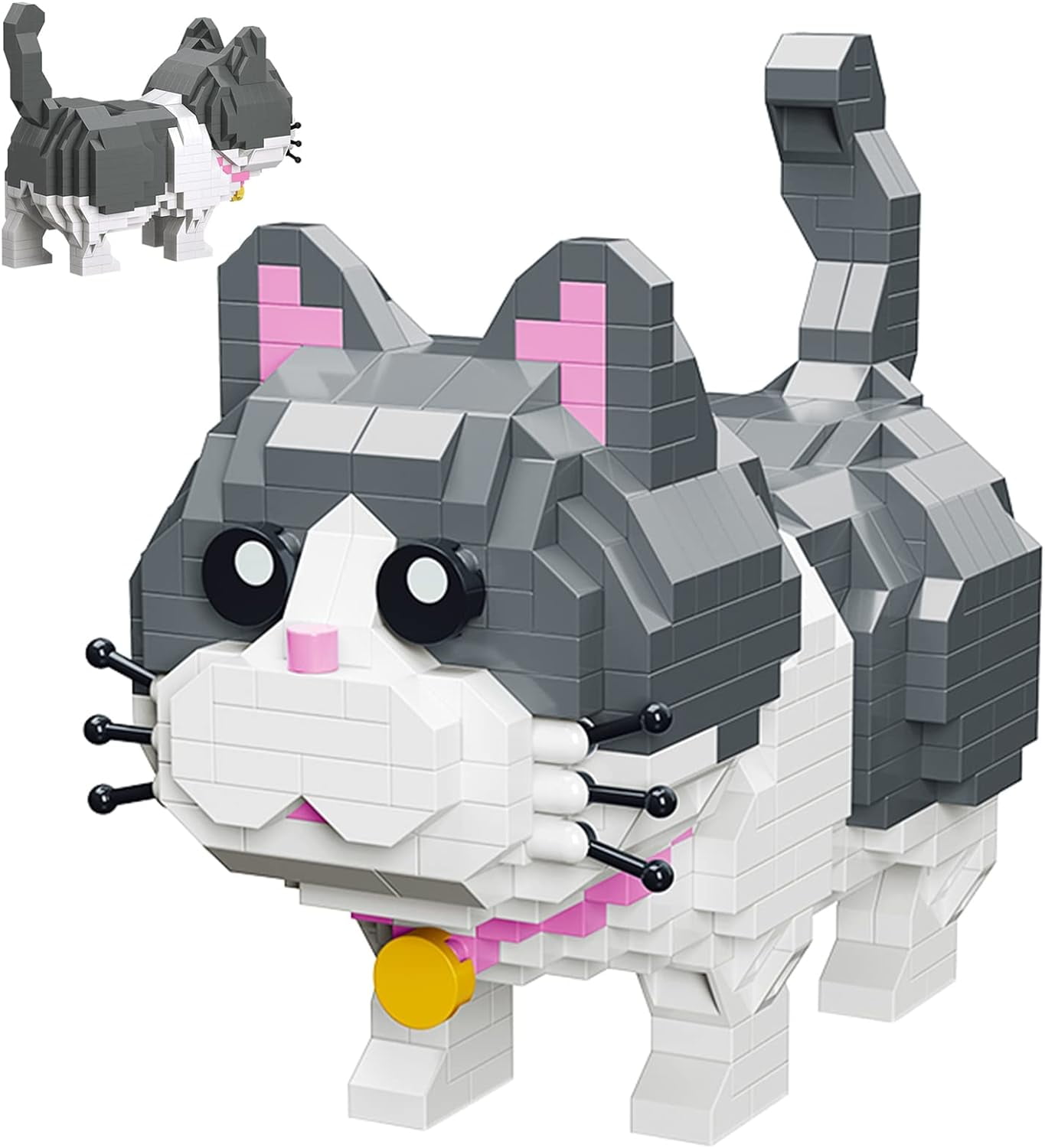 NICKSUN Cute Animal Building Block Set, Gray Cat Mini Bricks Toy Gift ...