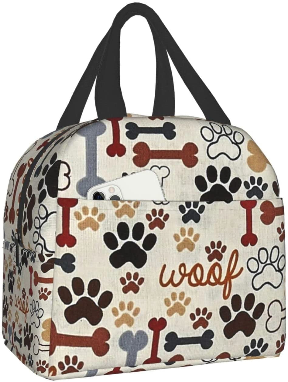 NICKSUN Cute Dog Paw Pattern Lunch Bag, Insulated Portable Lunch Bag ...