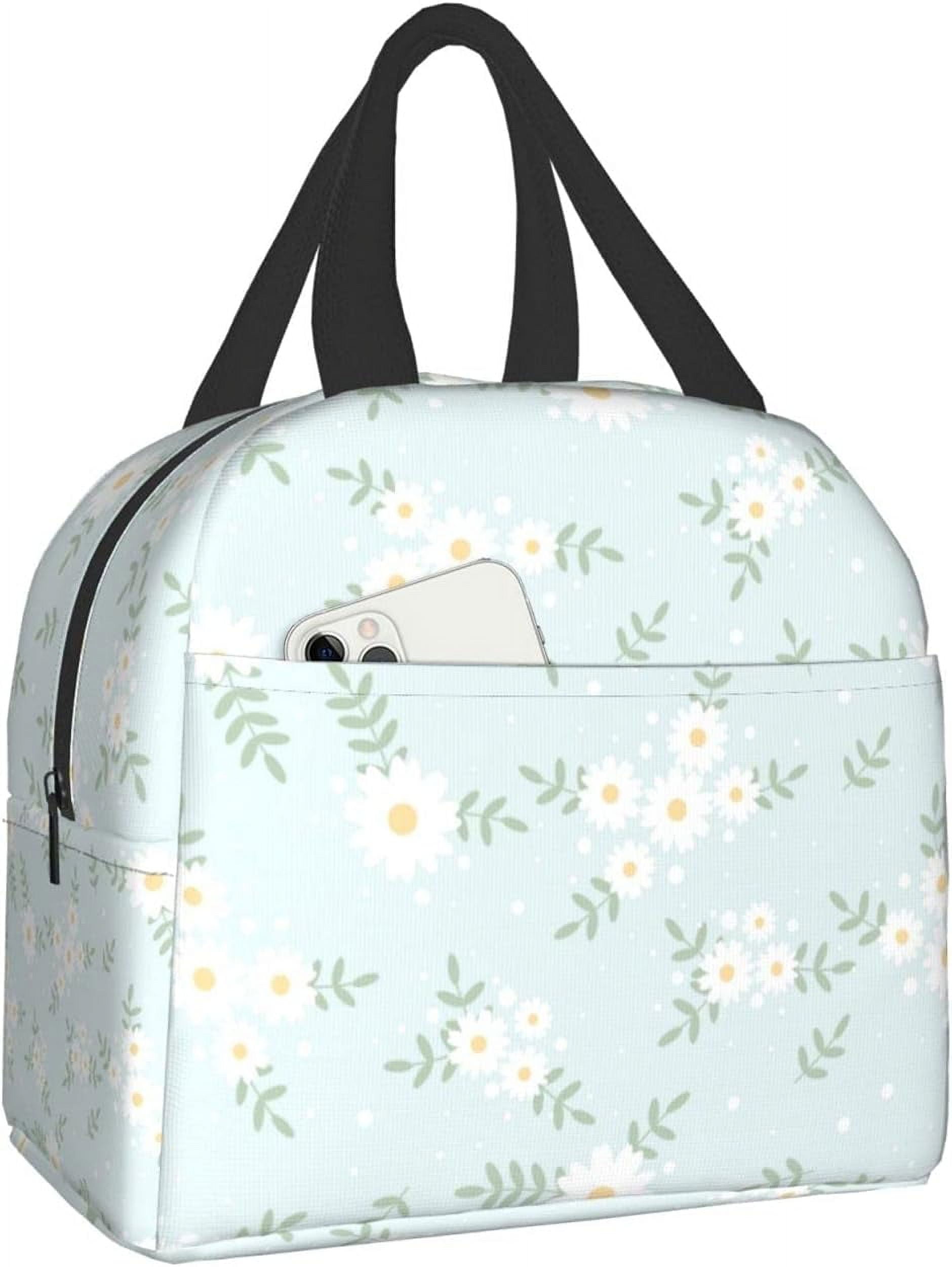 NICKSUN Daisy Flower Pattern Lunch Bag, Insulated Portable Lunch Bag ...