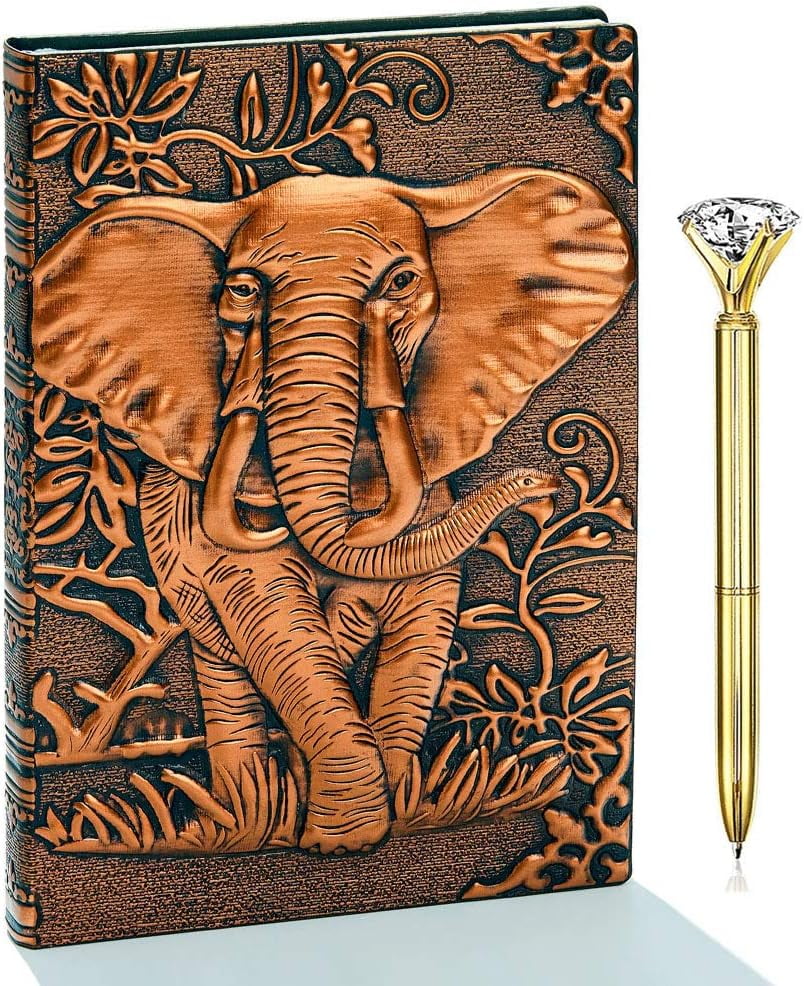 NICKSUN Elephant Embossed Leather Writing Journal Notebook with Pen Set ...
