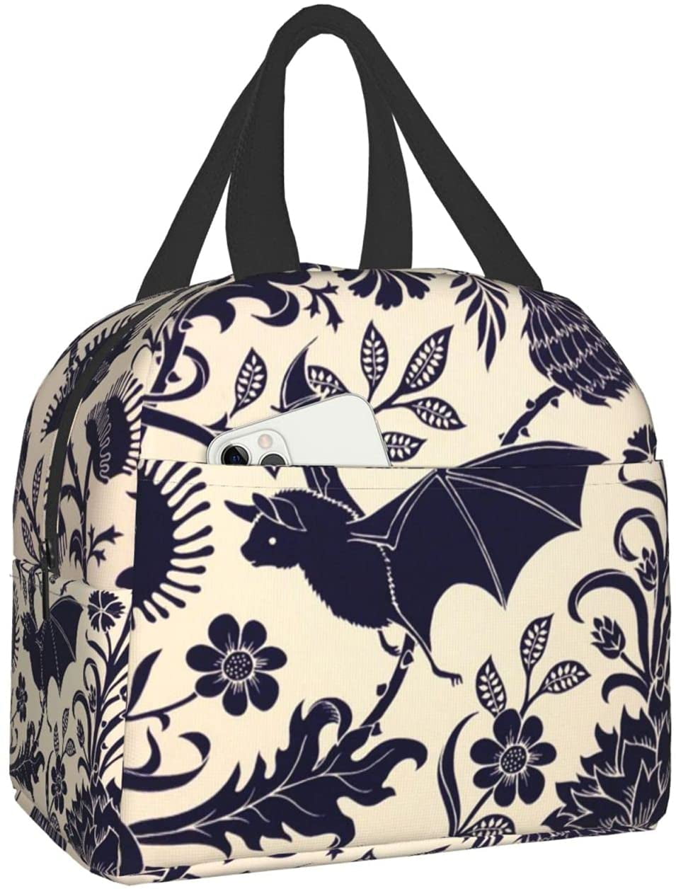 NICKSUN Halloween Bat Flower Pattern Lunch Bag, Insulated Portable ...