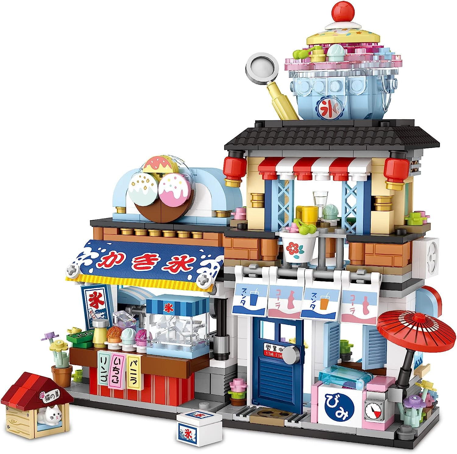 NICKSUN Japanese Street View Ice Drink Shop Mini Building Blocks, MOC Creative Toys Model Set ...