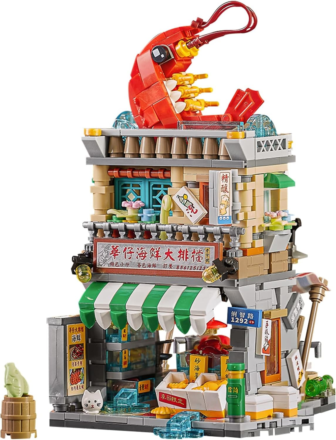 NICKSUN Mini Building Blocks, Seafood Shrimp Shop Street View, MOC ...