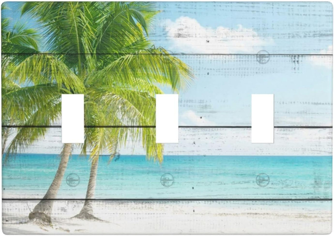 NICKSUN Palm Tree Combination Wall Plate, 3 Gang 3 Toggle Outlet Cover ...