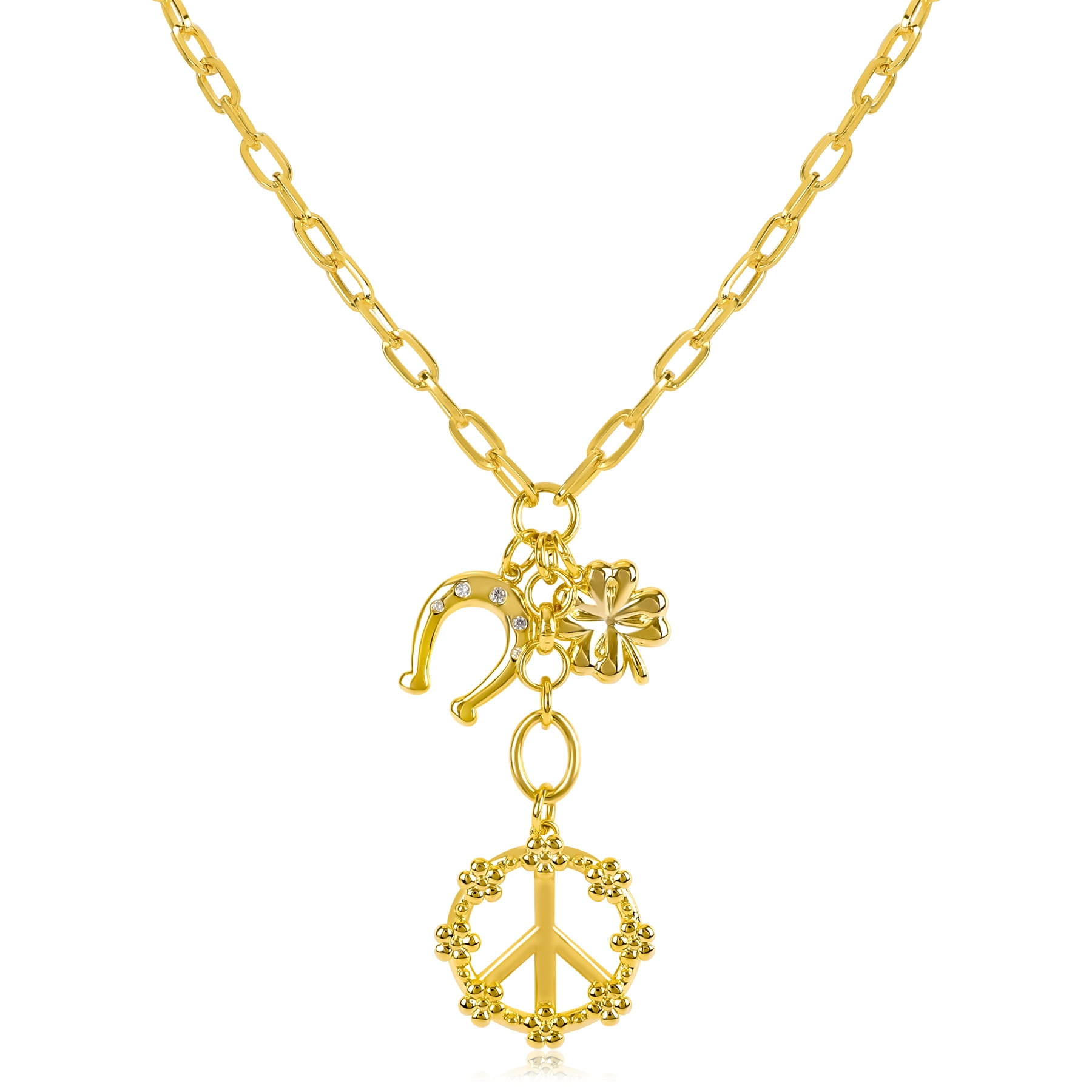 NICKSUN Peace Symbol Pendant Necklace for Women, 14K Gold Plated Cubic ...