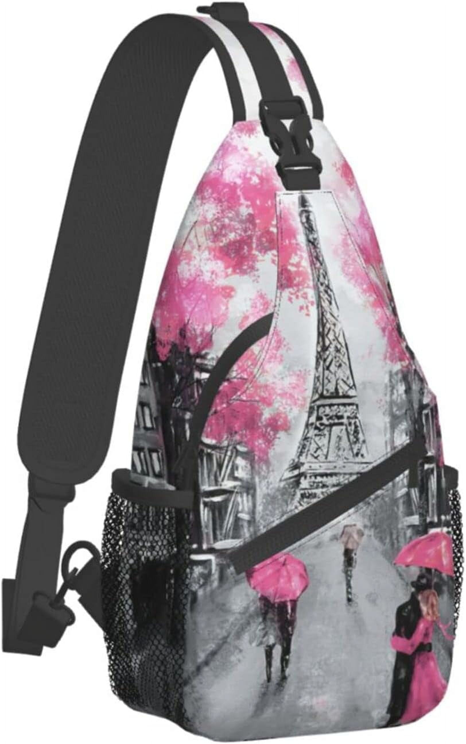 NICKSUN Pink Paris Tower Eiffel Painting Print Backpack Chest Sling Bag ...