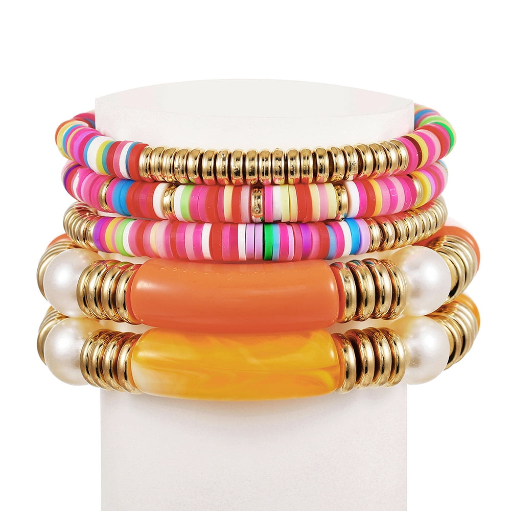 NICKSUN Simple Beaded Gold Bangles Bracelet Chunky Bamboo Tube Curved Stacking Clear Acrylic ...