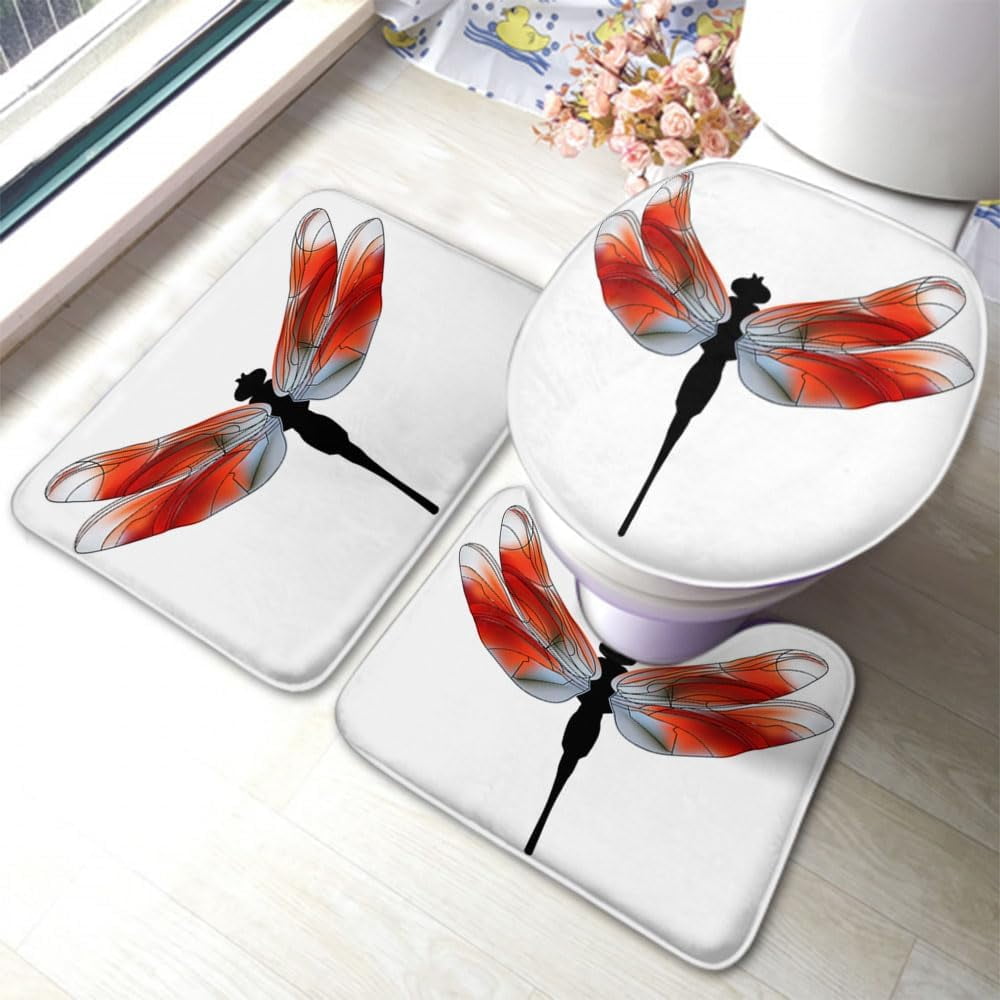NICKSUN Summer Dragonfly Bathroom Rugs Sets 3 Pieces, Inculding U ...