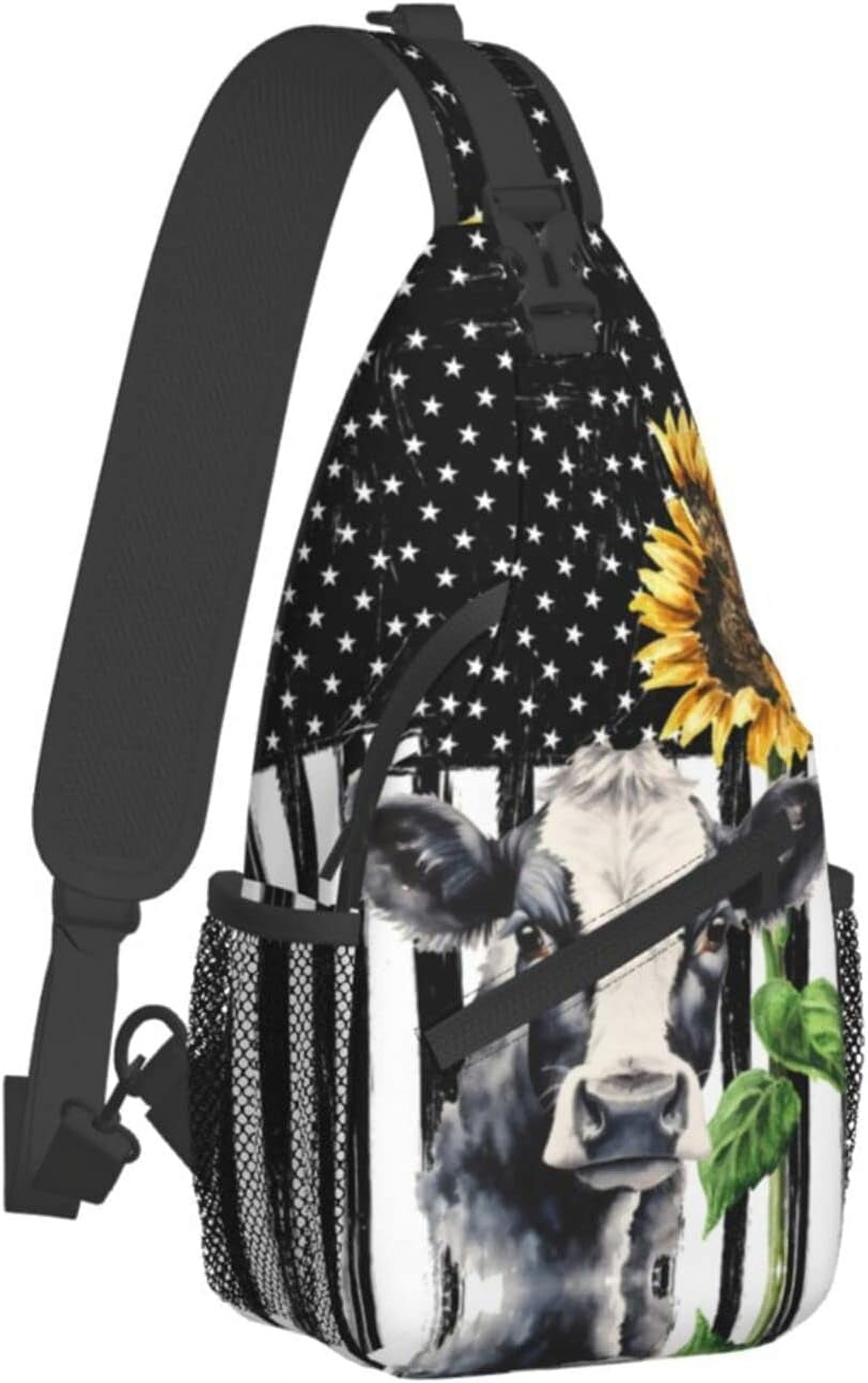 NICKSUN Sunflower Cow Print Backpack Chest Sling Bag Crossbody Shoulder ...