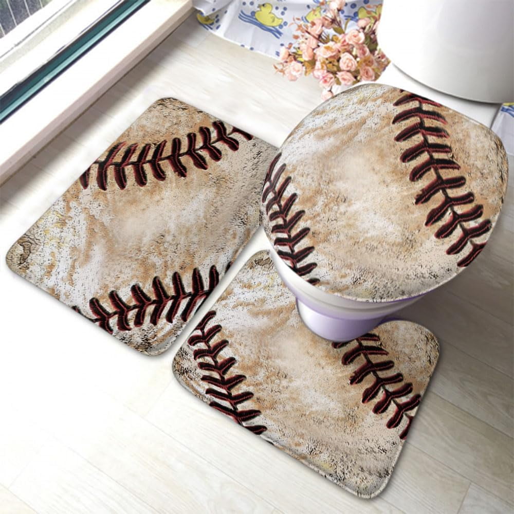 NICKSUN Vintage Baseball Bathroom Rugs Sets 3 Pieces, Inculding U ...