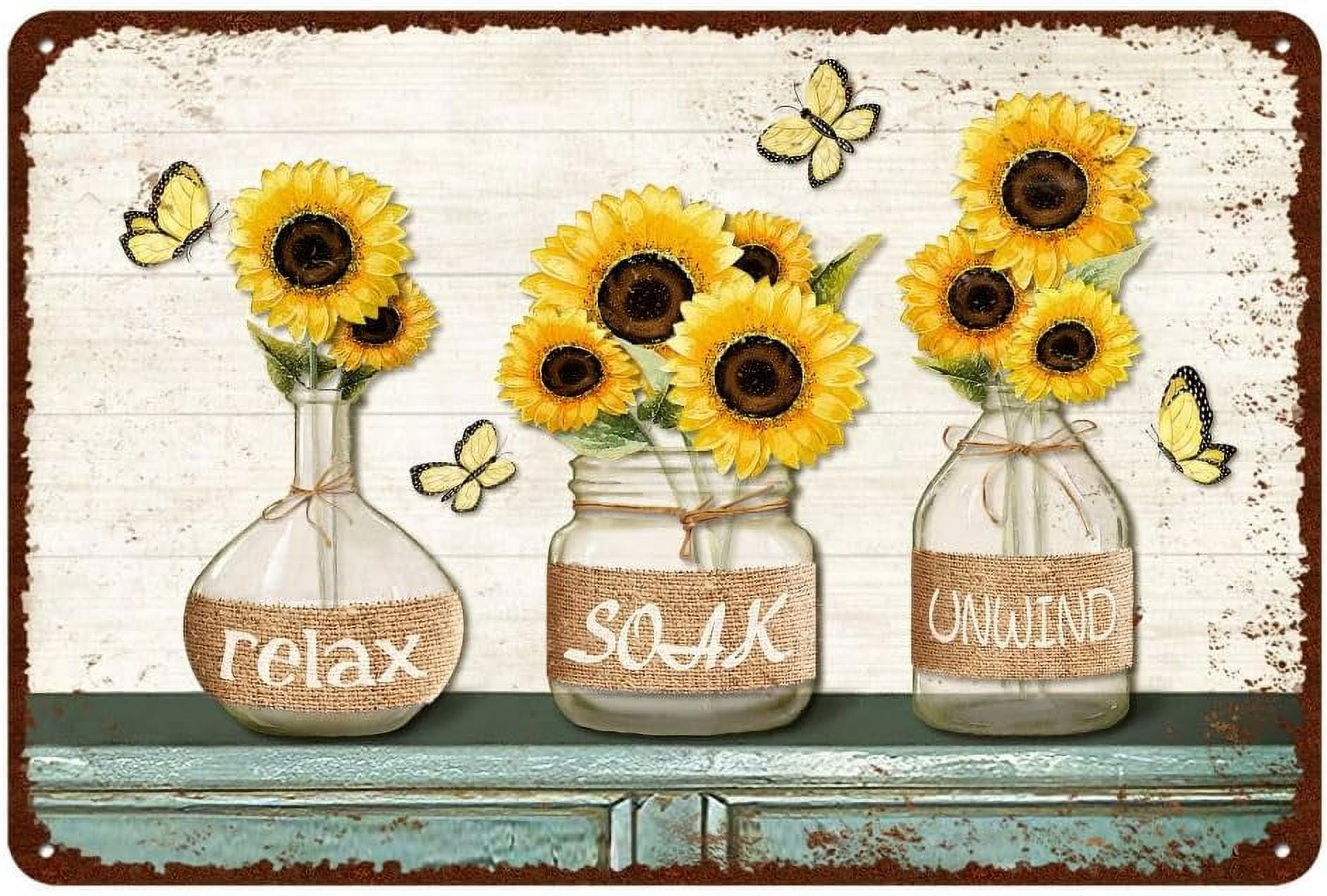 NICKSUN Vintage Farmhouse Bathroom Metal Tin Signs Rustic Flower ...