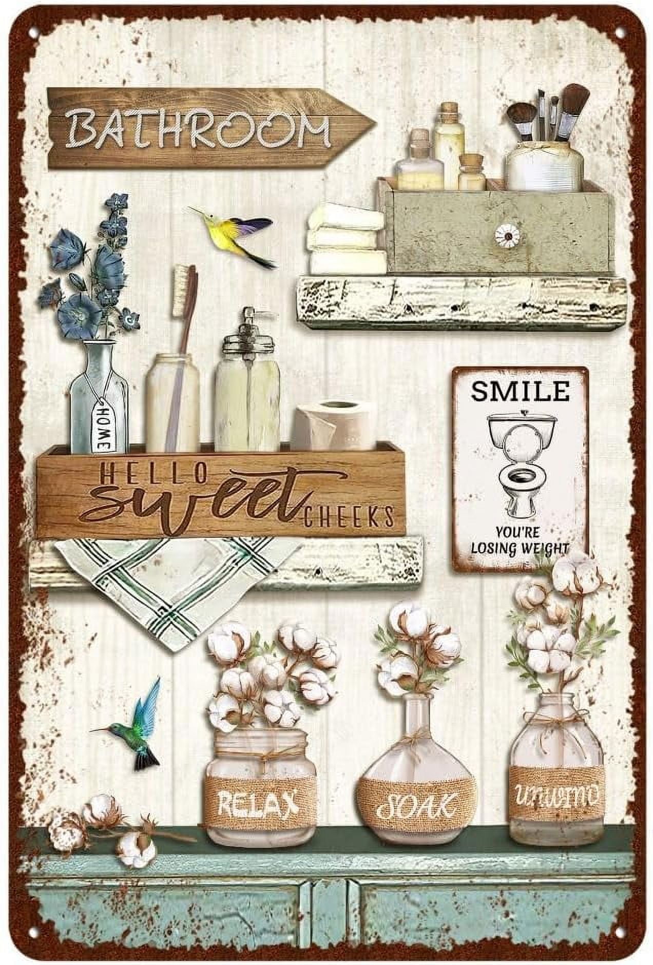 NICKSUN Vintage Farmhouse Bathroom Tin Signs, Rustic Flower Wall Decor ...