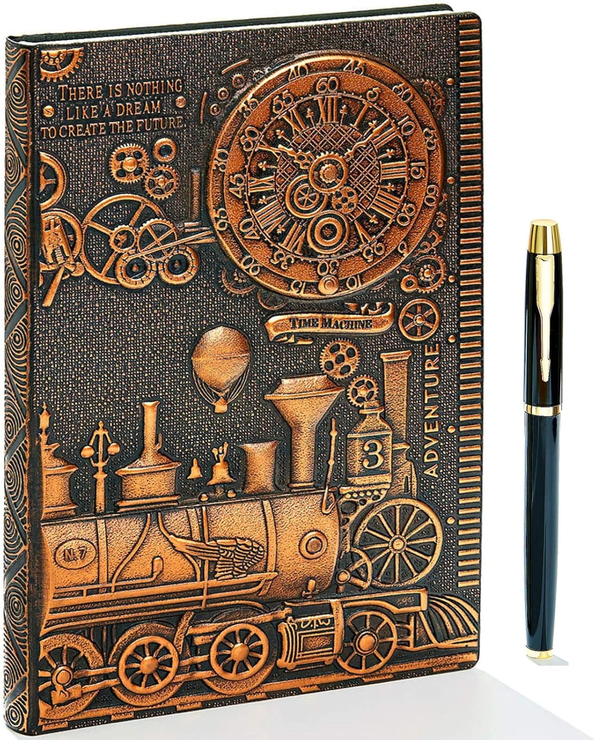 NICKSUN Vintage Train Embossed Leather Writing Journal Notebook with ...