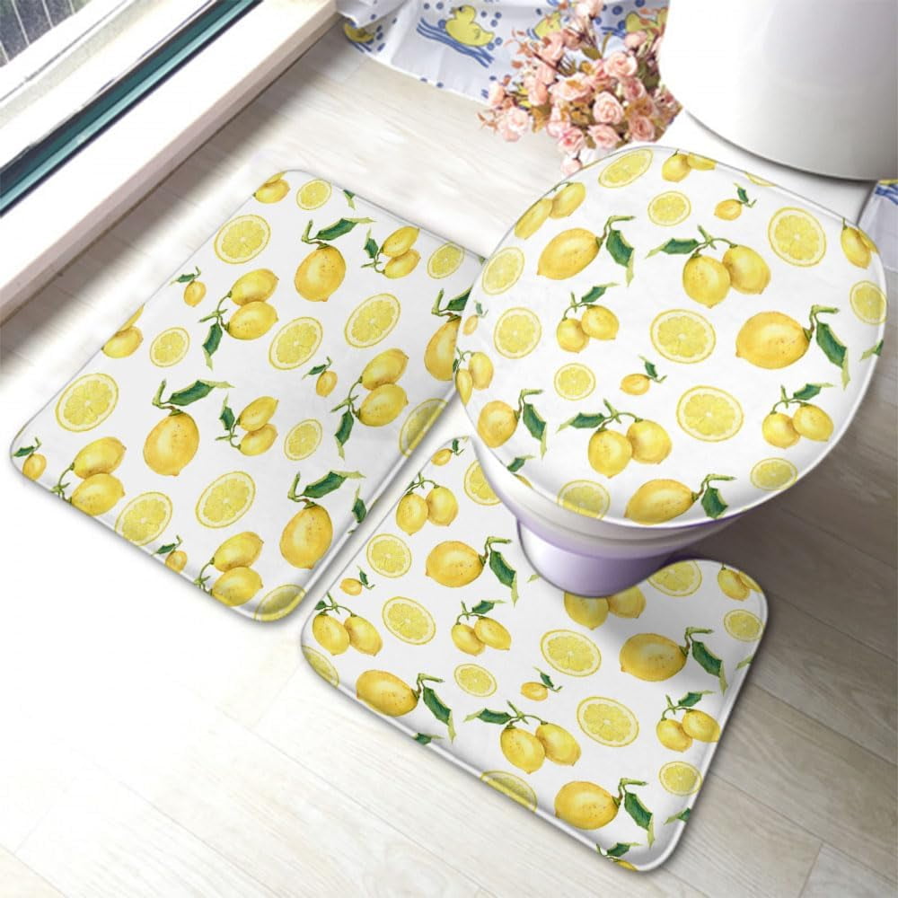 NICKSUN Watercolor Lemons Bathroom Rugs Sets 3 Pieces, Inculding U ...