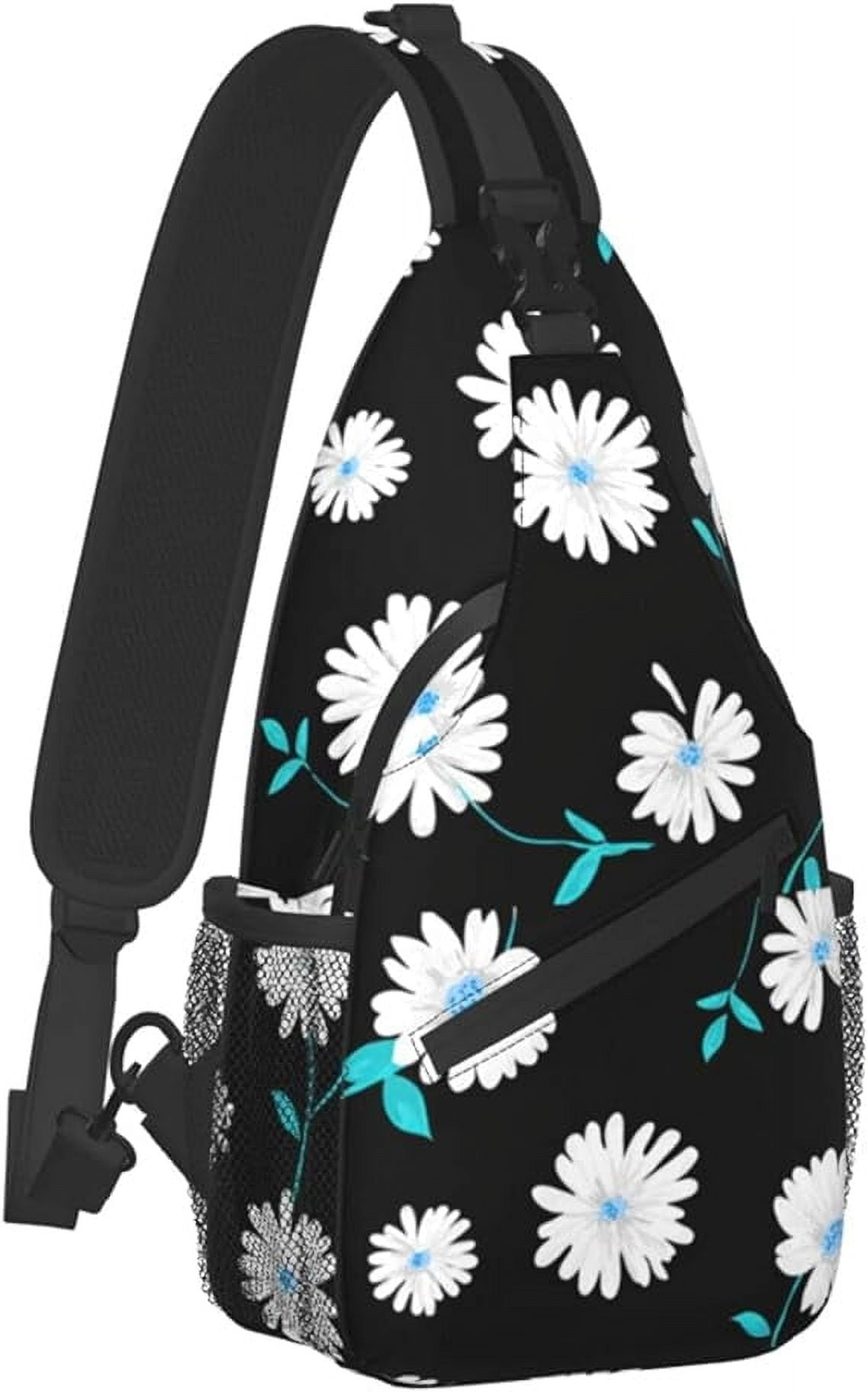 NICKSUN White Daisy Flower Print Backpack Chest Sling Bag Crossbody ...