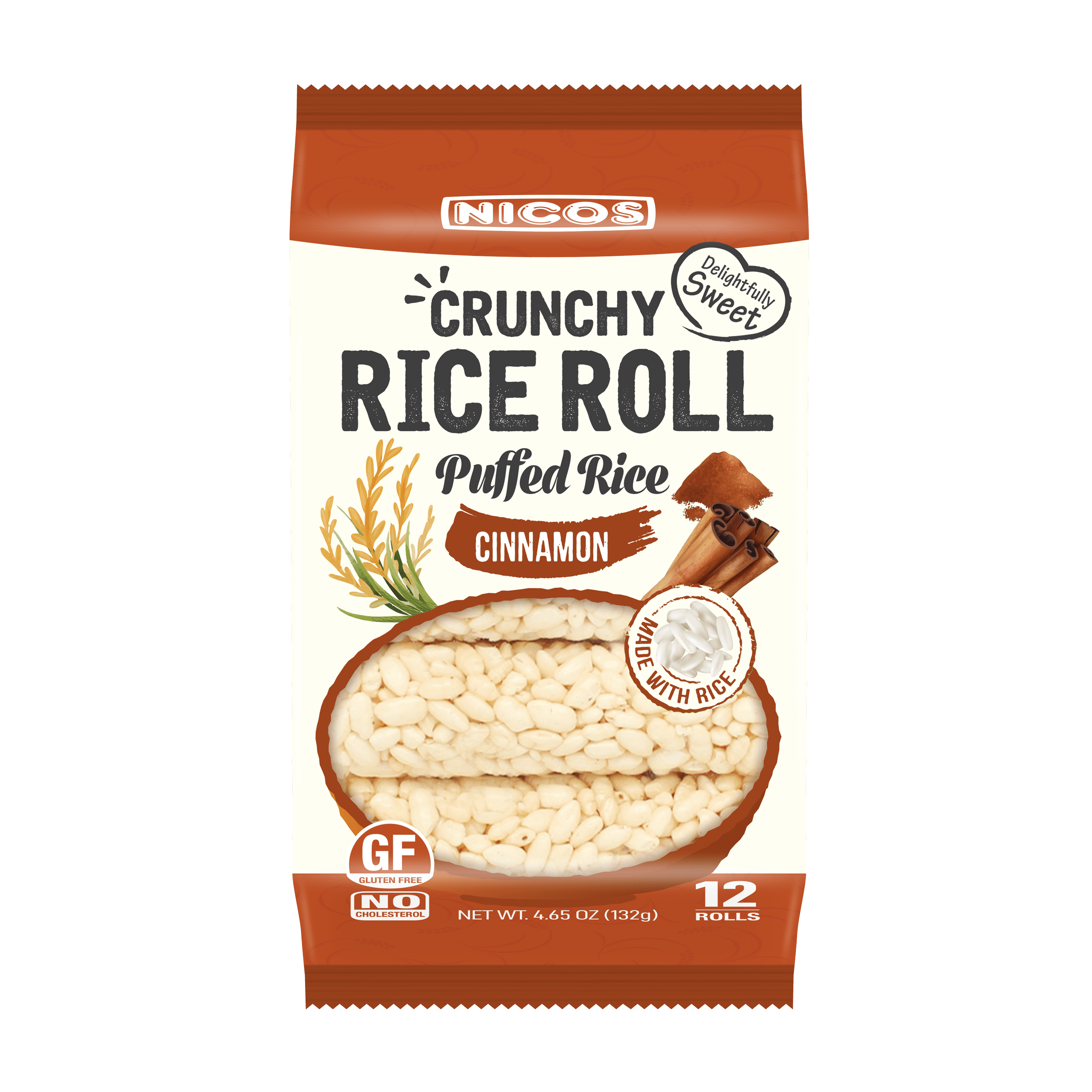 NICOS Crunchy Rice Roll- Puffed Rice Cinnamon Flavor (12 Rolls x 6 ...
