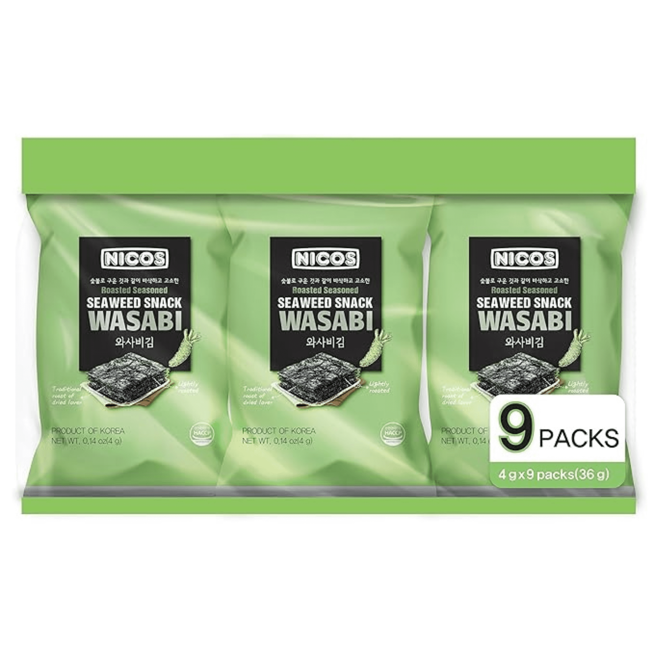NICOS Roasted Seasoned Seaweed Snack Togo-Wasabi Flavor, 9 Count, NET ...