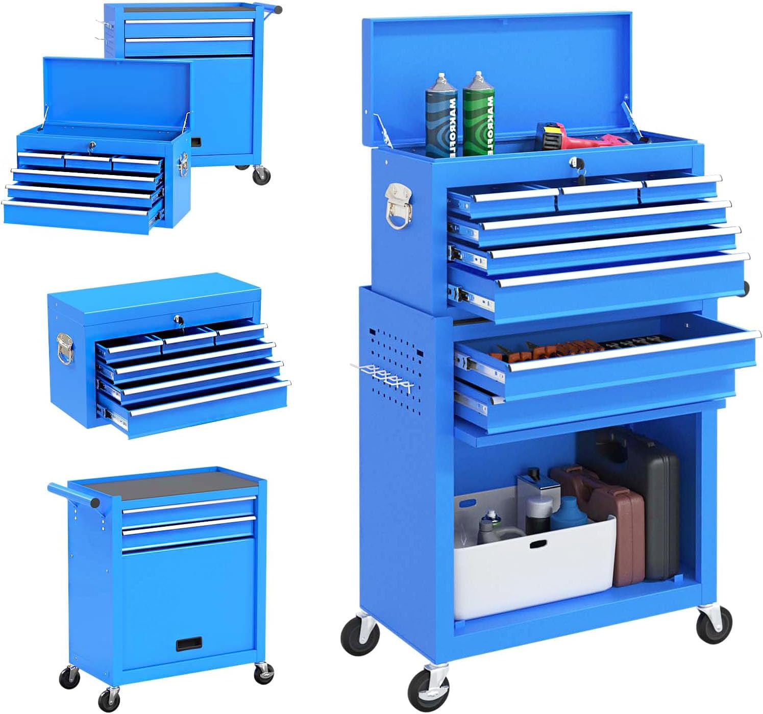 NICSTA 8-Drawer High Capacity Rolling Tool Chest,Rolling Tool Box with Wheels,Detachable Toolbox ...