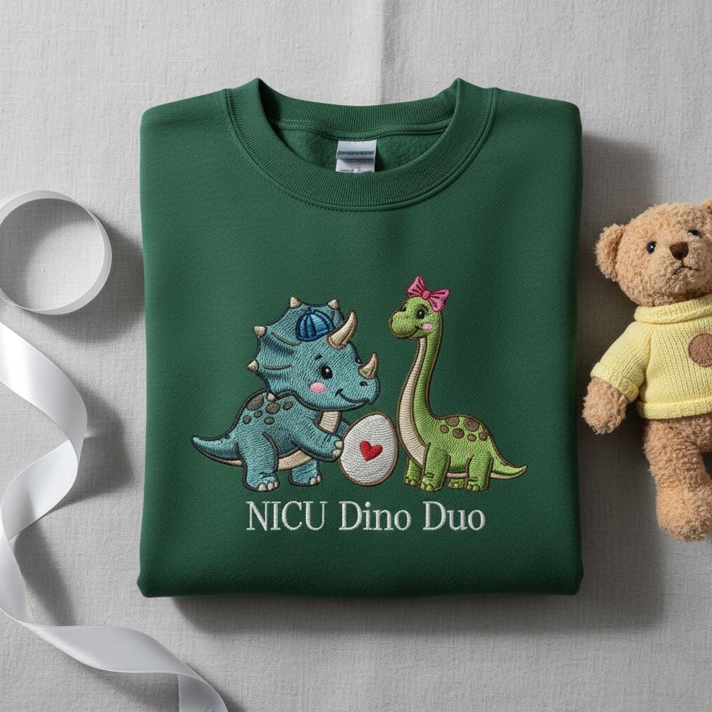 NICU Dino Duo Embroidered Sweatshirt, Neonatal Nurse Gift, Triceratops ...