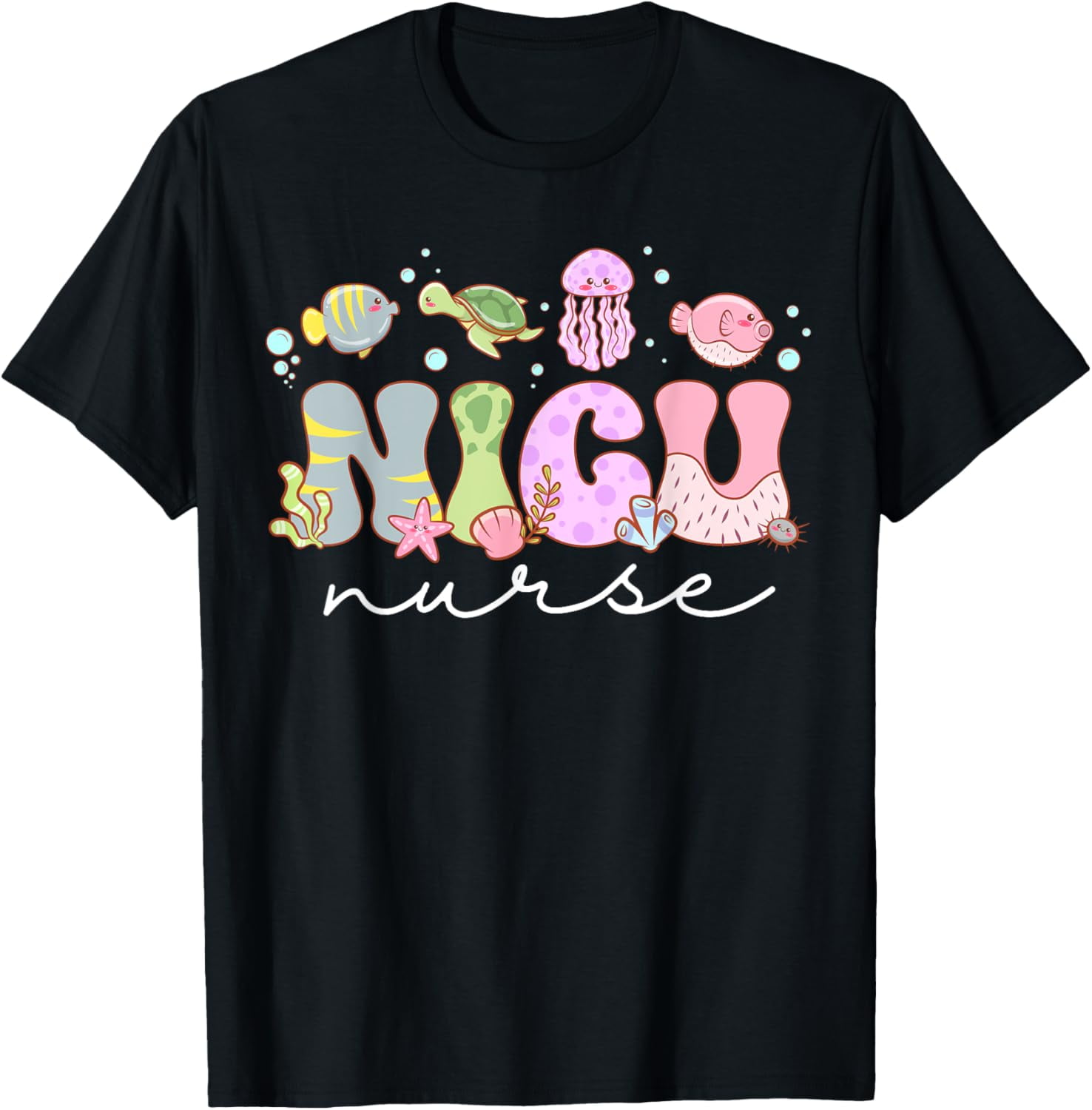 NICU Ocean Sea Animals Neonatal Intensive Care Unit Nurse T-Shirt ...