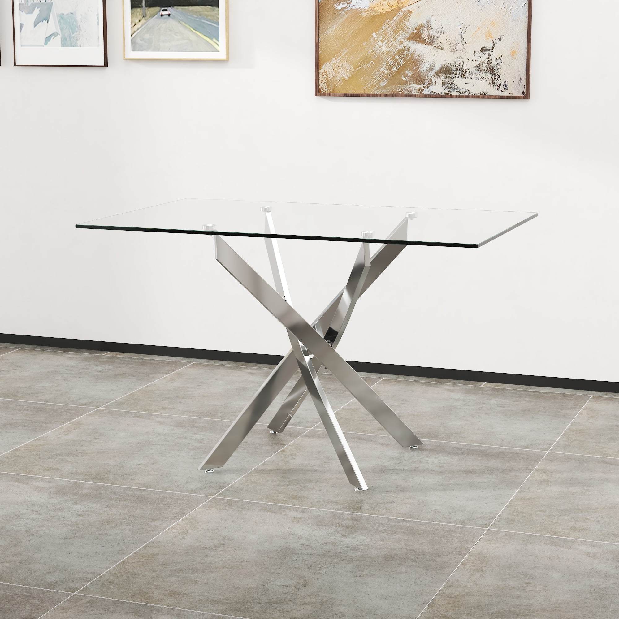 NIERN 47.2-Inch Rectangular Glass Dining Table with Tempered Glass Top ...