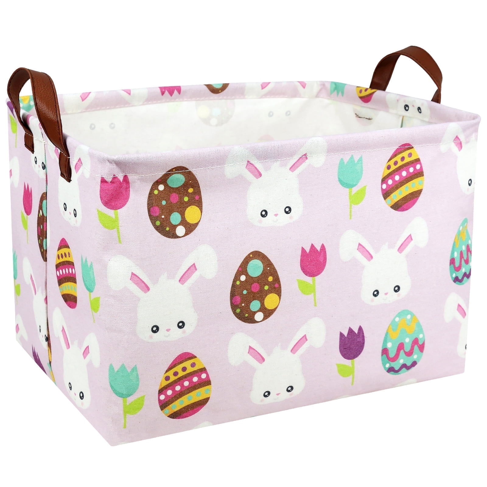 NIETEIN Pink Large Easter Basket Canvas Personalized Cute Rabbit Design ...
