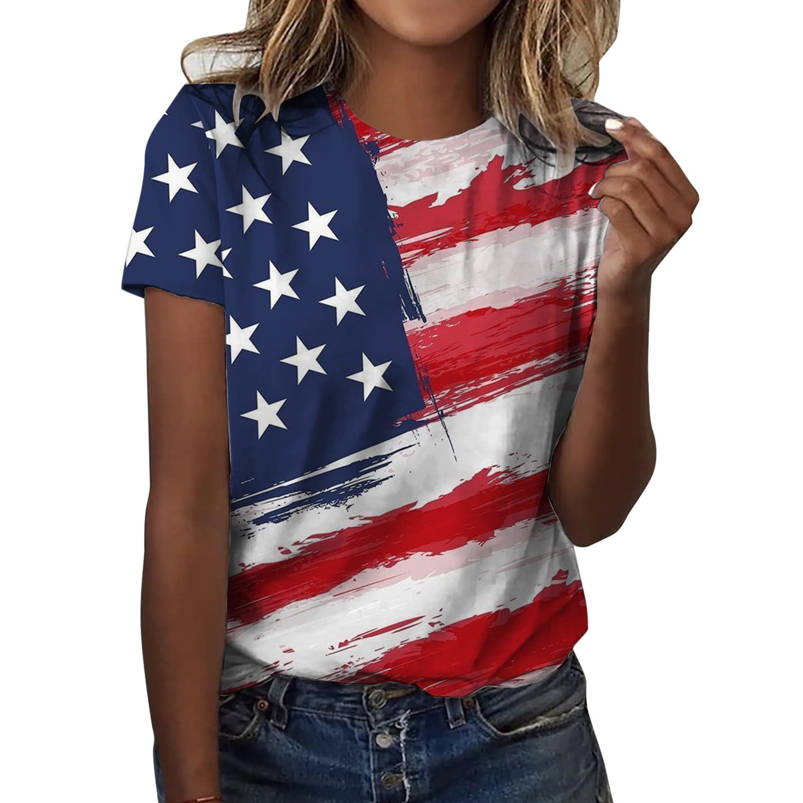 NIEWTR American Flag Shirt for Women July 4th Clothing USA Apparel Crew ...