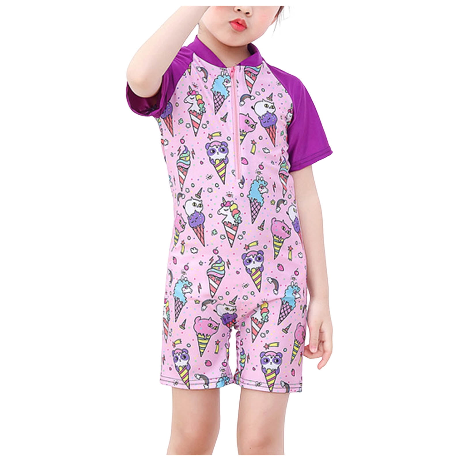 NIEWTR Girls Swimming Kids Swimsuit Cartoon Swimwear Zipper Bathing ...