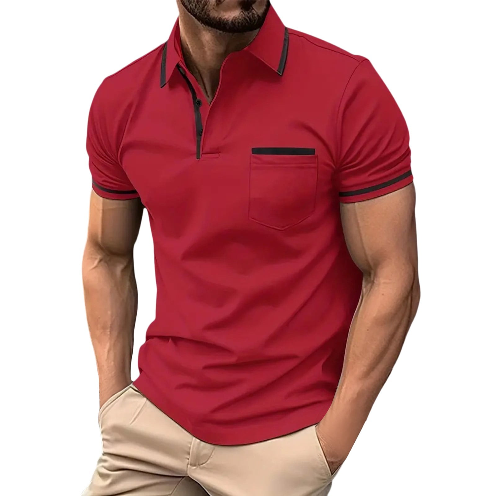 NIEWTR Men's Short Sleeve Polos Slim Fit Classic Plaid Collar Cotton ...