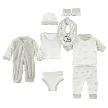 JEFFENLY 5PCS Newborn Baby Boys Girls Layette Set Cotton Sleepwear Tops Hat Pants Bib Suit ...