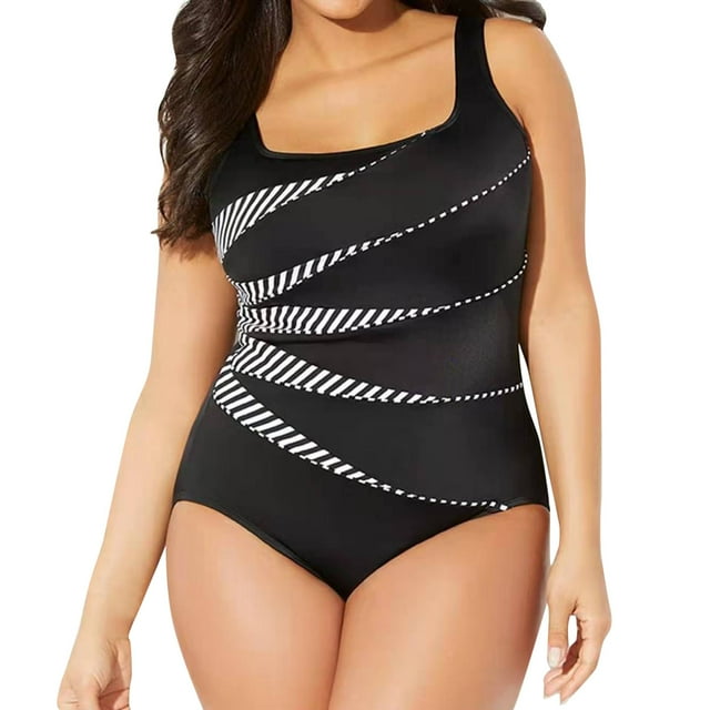 NIEWTR Women's One Piece Bathing Suit Plus Size Swimsuit Tummy Control Front Zipper Swimwear ...