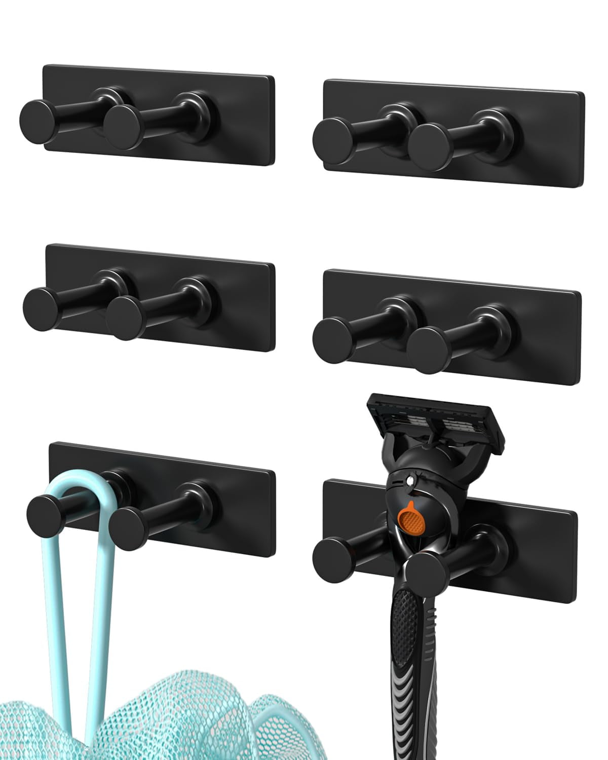 NIFFGAFF 6-Pack Self-Adhesive Shower Hooks, Stainless Steel, Matt Black ...