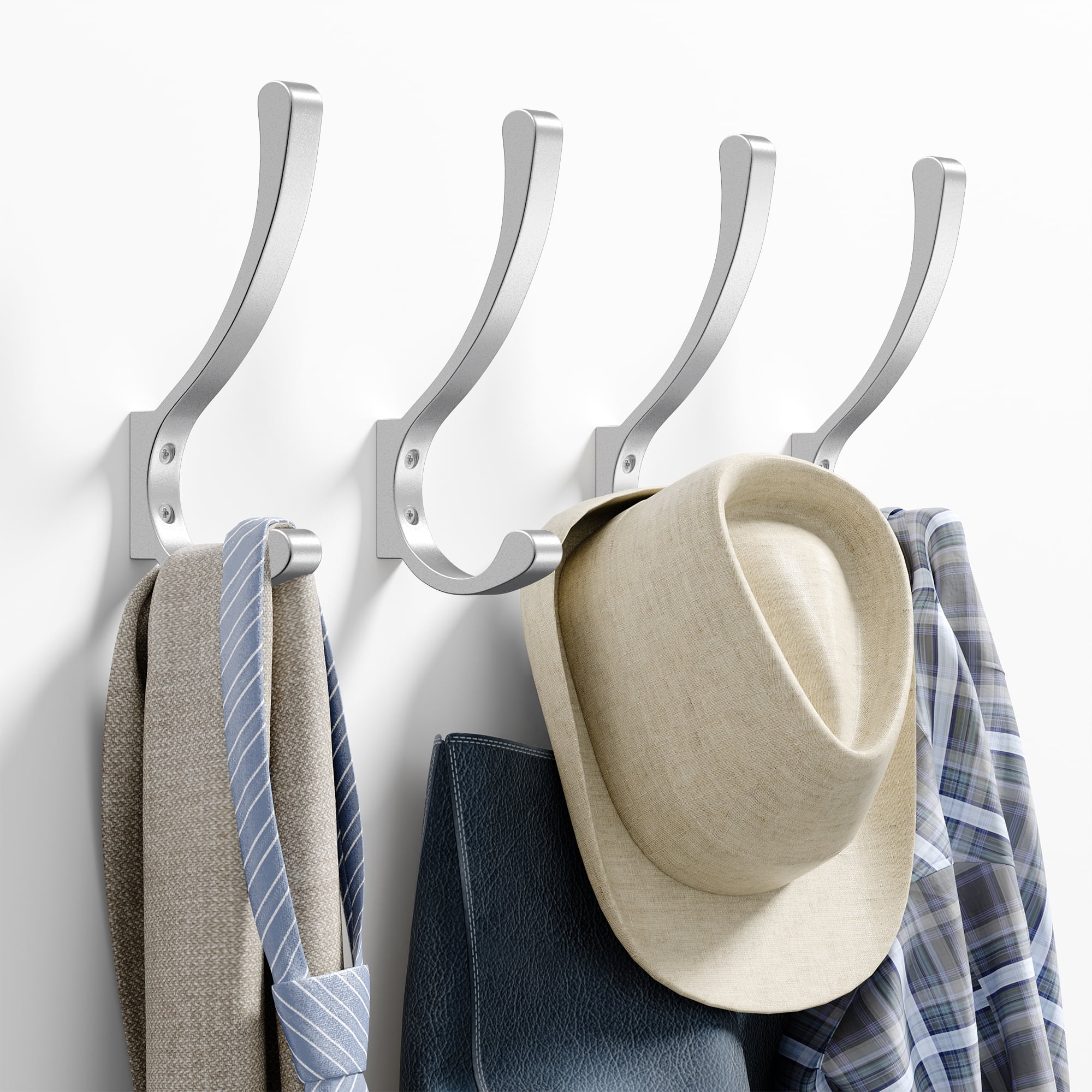 NIFFGAFF Metal Wall Hooks, Heavy Duty, 4 Pack, Rustproof, Silver, 5.9 ...