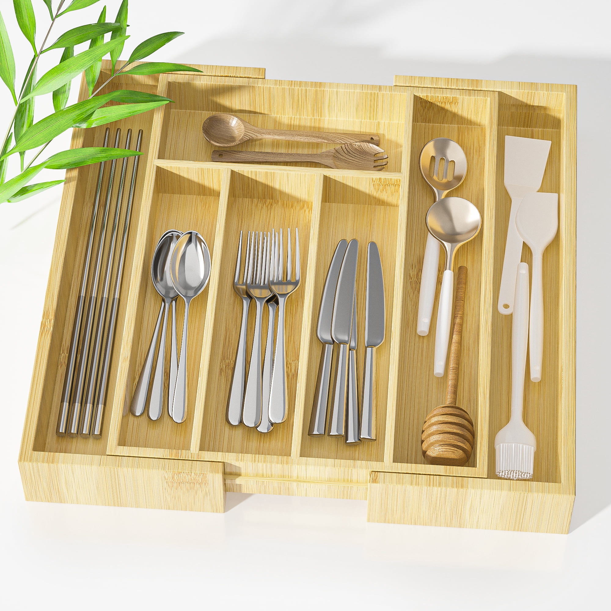 NIFFGAFF Expandable Bamboo Drawer Organizer, Adjustable Tray for ...