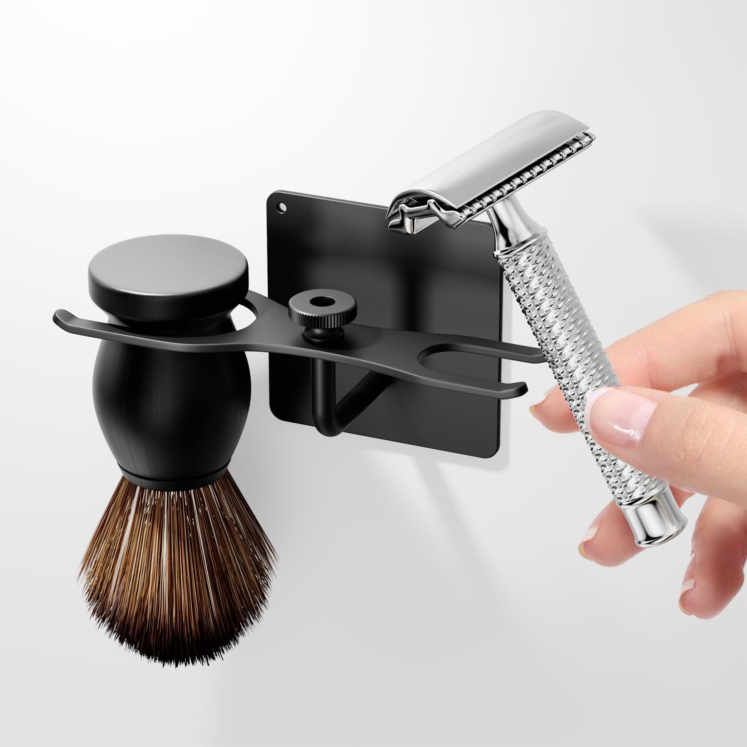 giffgaff Safety Razor Stand with Brush Holder, Self-adhesive Black ...