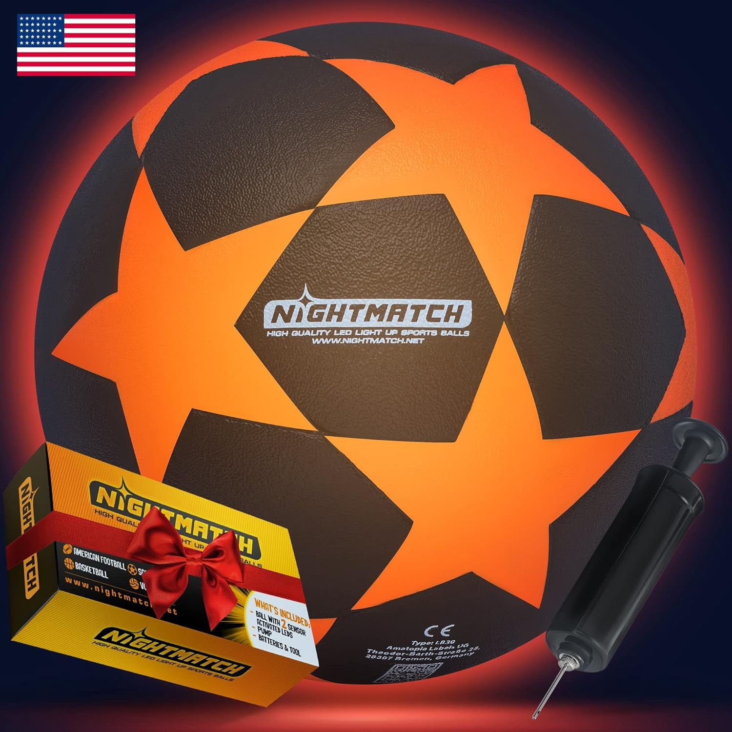 NIGHTMATCH Light Up LED Soccer Ball - Official Size 5 - Extra Pump and ...