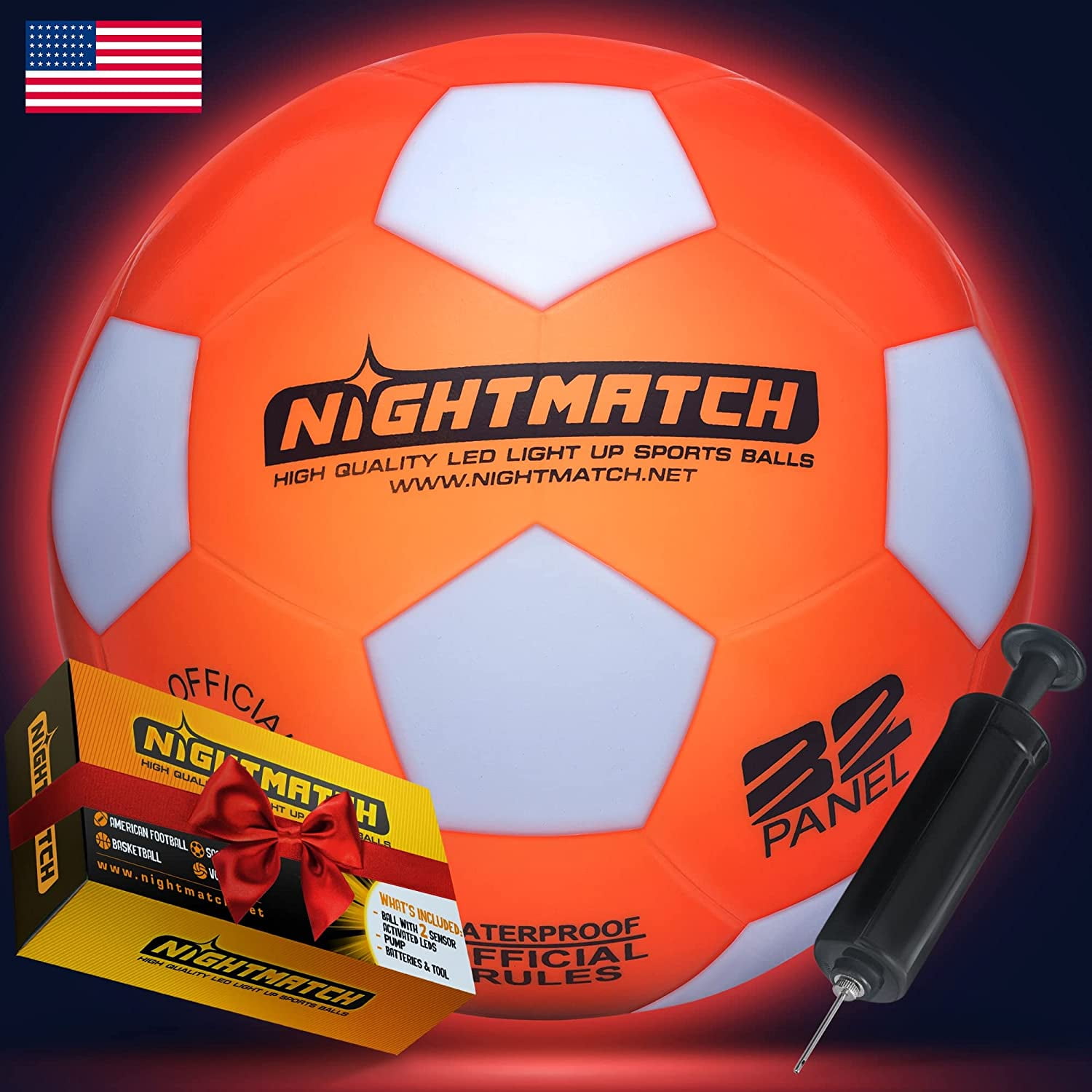 NIGHTMATCH Light Up Soccer Ball - Extra Pump and Batteries - Perfect ...