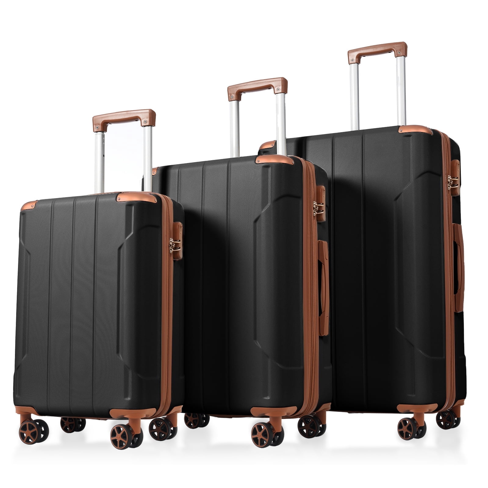 NIGSQJB 3 Piece ABS Hardshell Luggage Set with Dual Spinner Wheels ...