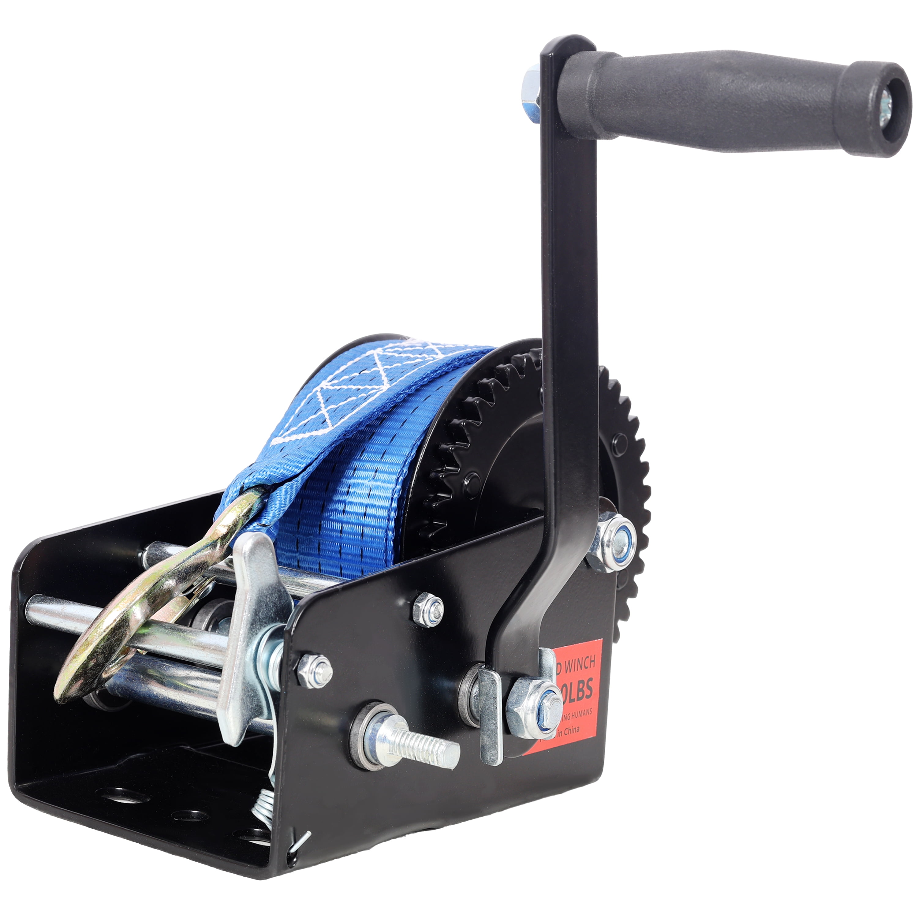 NIGSQJB 3500LBS Hand Winch,with 32.8FT Blue Strap,Black Shell,4.1:2.4:1 ...