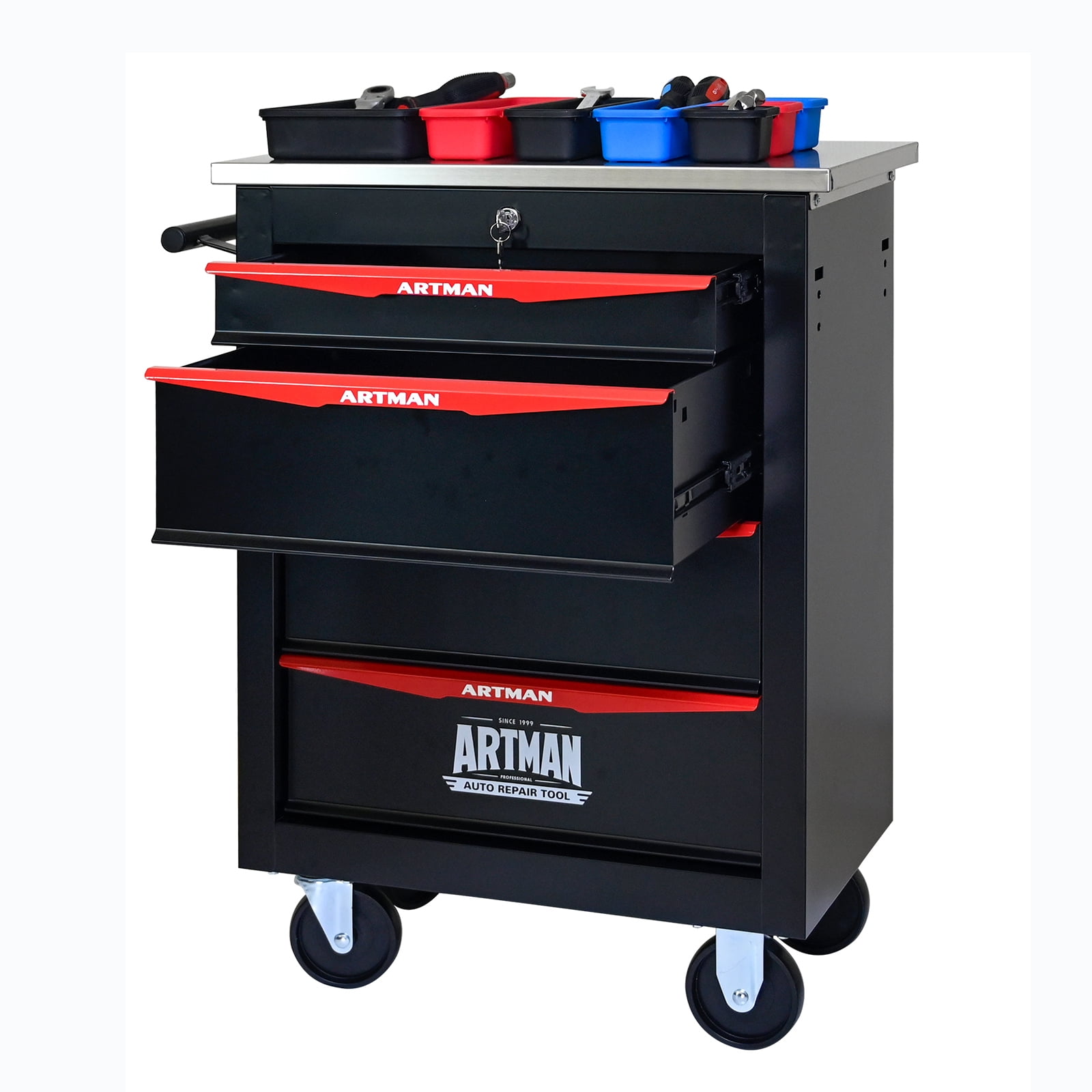 NIGSQJB 4 Drawers Tool Cart on Wheels, 30.7"H Lockable Rolling Tool ...