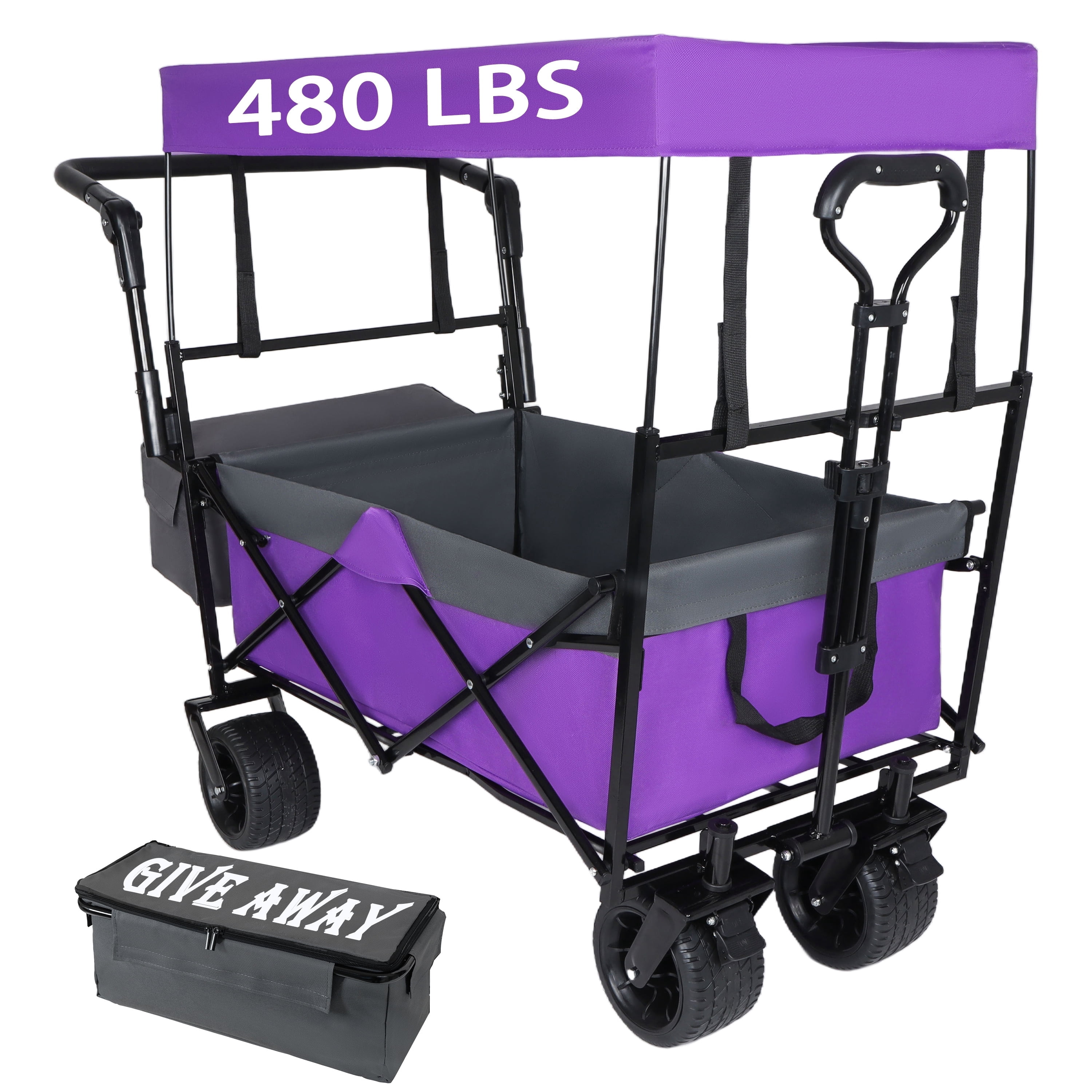 NIGSQJB 46"L Collapsible Wagon Cart, 480Lbs Capacity Heavy Duty Folding ...