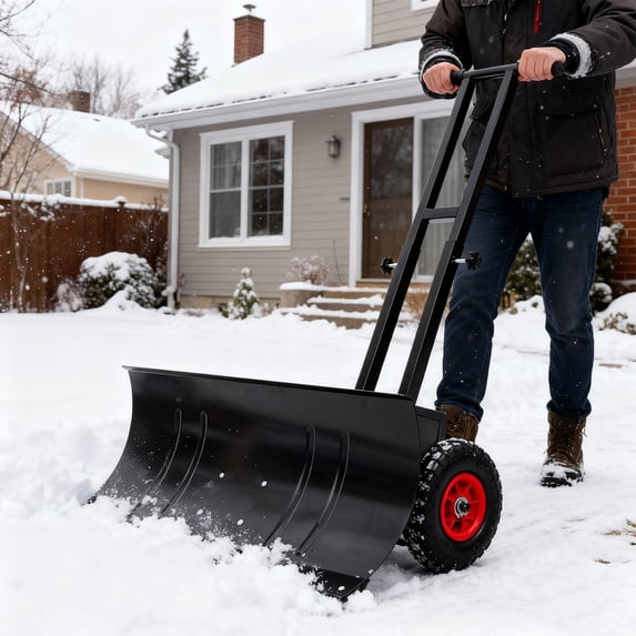 NIGSQJB Dual Bar Snow Shovel with 10" Wheels, 38.6" Blade, Snow Pusher ...