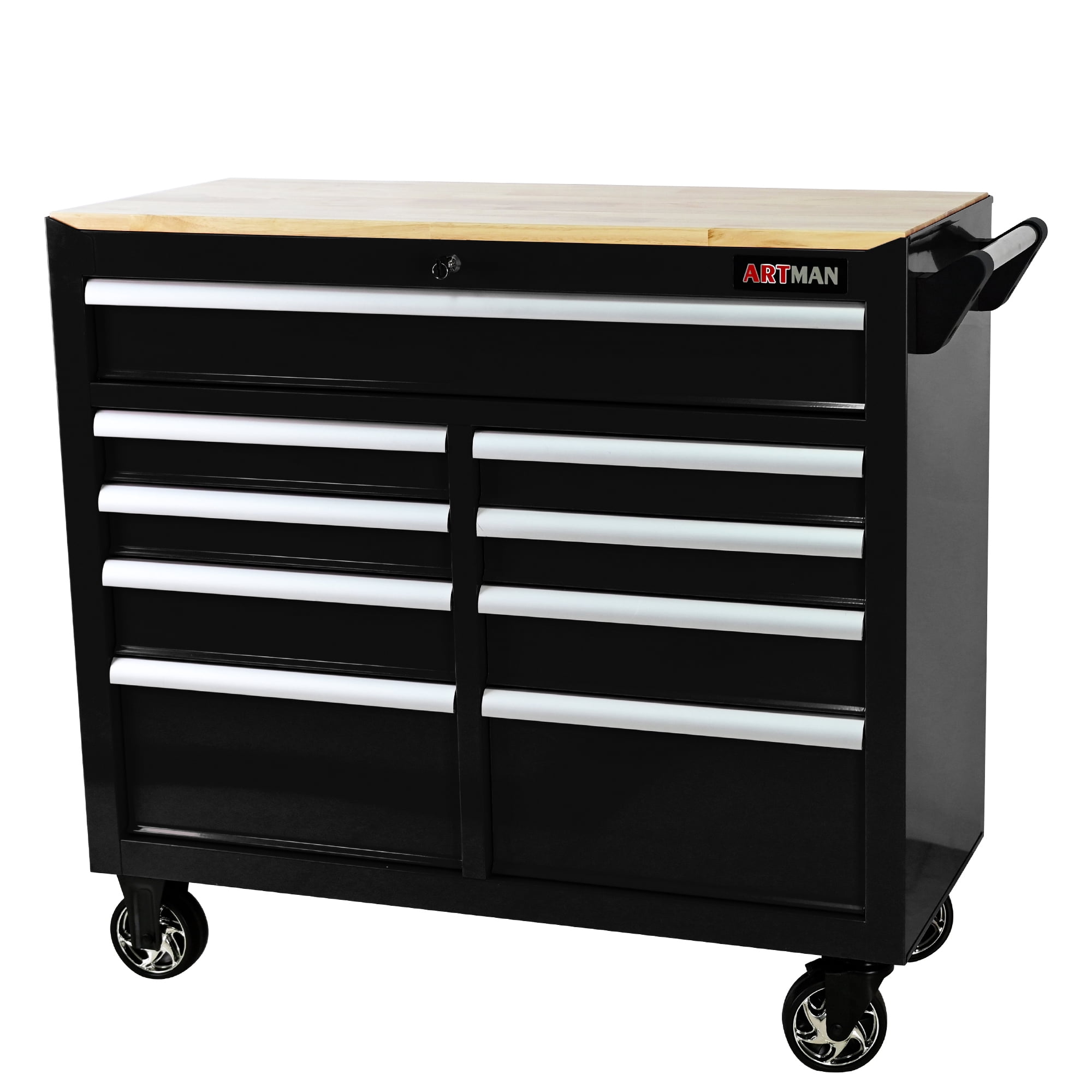 NIGSQJB Large Rolling Tool Chest with 9 Drawers and 42" Wooden ...