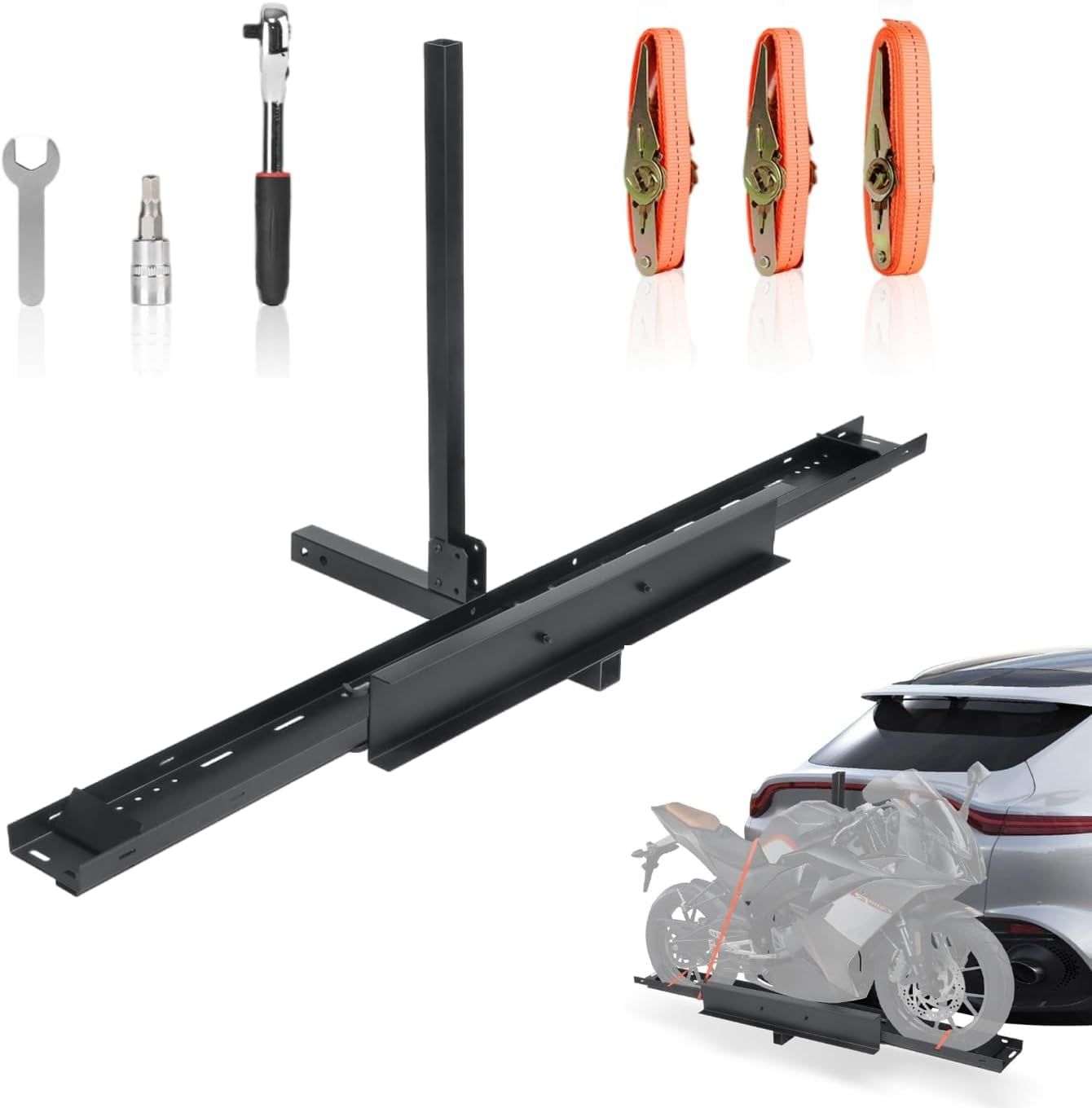 NIHAO 2" Steel Hitch Mounted Motorcycle Carrier with Loading Ramp and ...