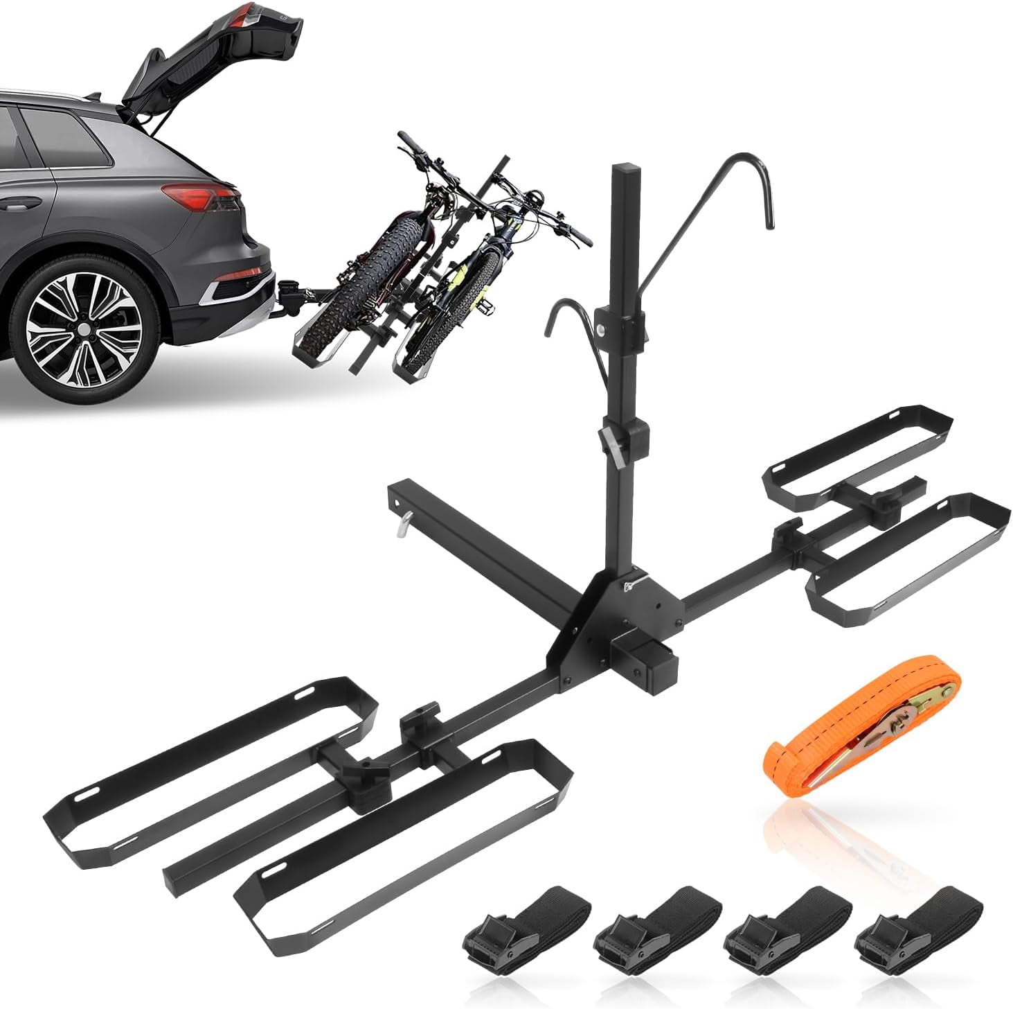 NIHAO Tiltable and Foldable Steel Hitch Bike Rack for 2 Bikes, Fits ...