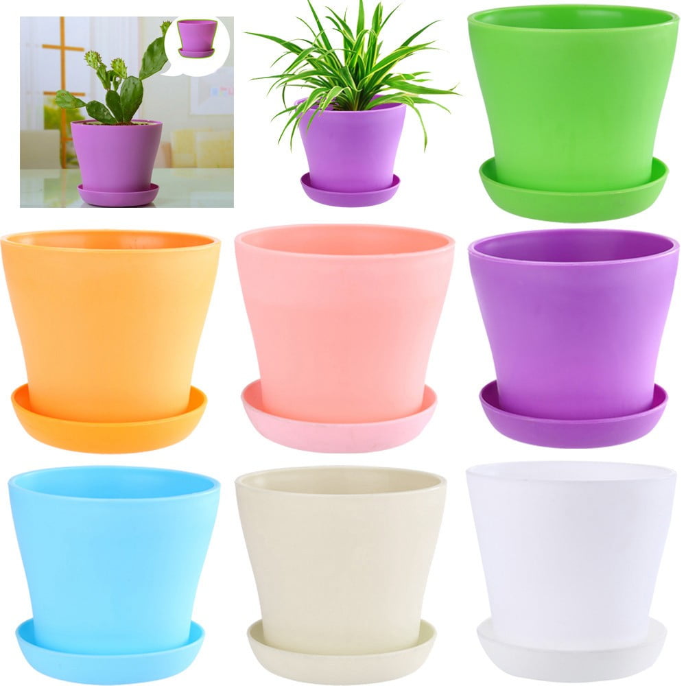 NIHOND Colourful Mini Plastic Flower Pot Succulent Plant Flowerpot Home ...