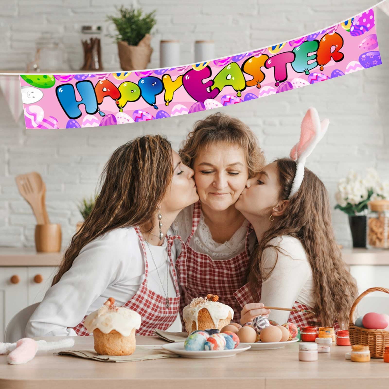 NIHOND Home Garden Bunny Bouquet Spring Easter Flag Banner Easter ...