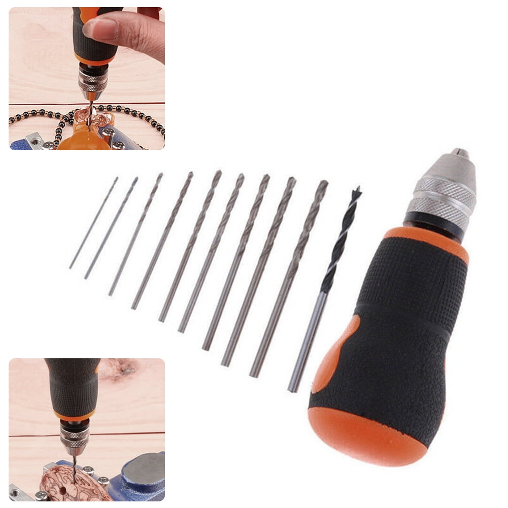 NIILEEL Micro Mini Portable Small Hand Drill + 10pcs Drill Bits Set ...
