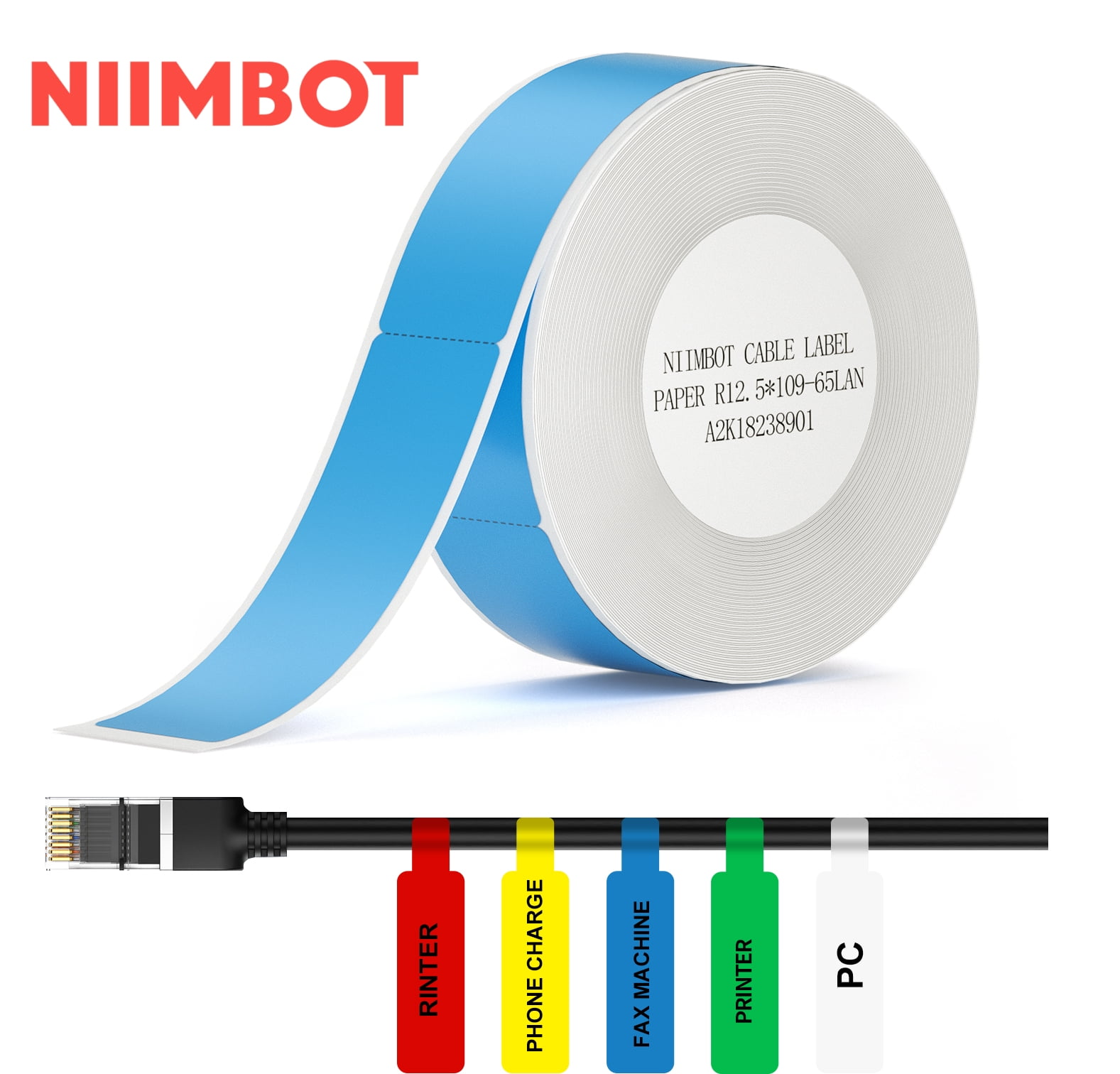 NIIMBOT Cable Label Maker Tape (0.49" x 4.29") Printer Sticker Paper ...