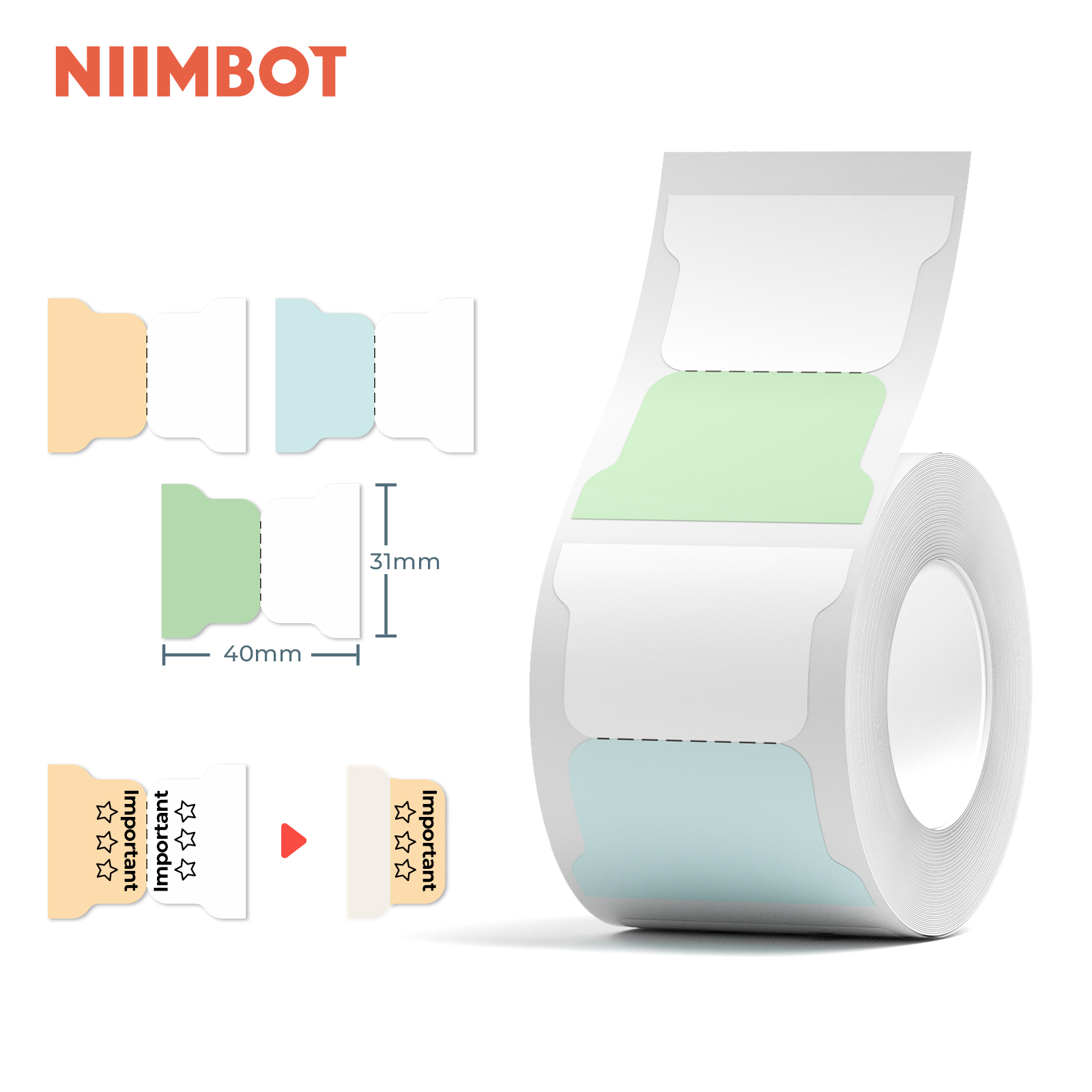 NIIMBOT Index Sticker Labels for B1/B21/B3S Label Printer, Thermal Labels 1.41"x 0.98"(36x25mm ...